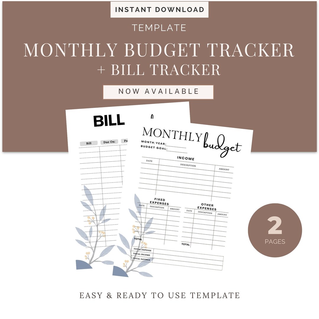 Monthly Budget Tracker Printable, Bill Tracker, Financial Planner PDF ...