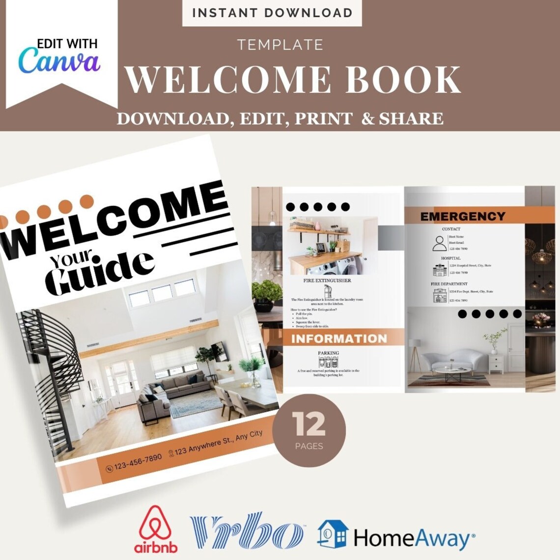 Airbnb/vrbo Welcome Book Template, House Manual Guide for Short-term ...