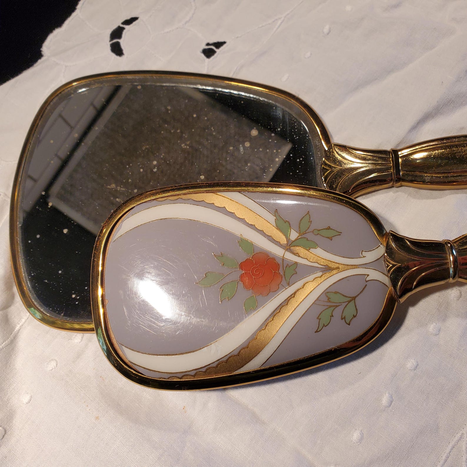 Vintage Hand Mirror and Brush Set, Blue MCM Flower Vanity Brush Set - Etsy