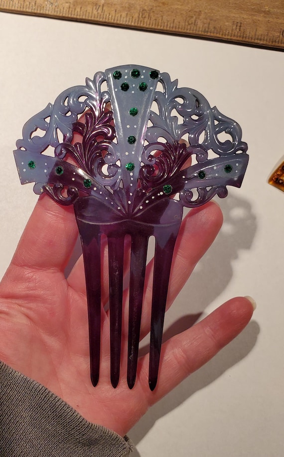 Beautiful Art Deco Celluloid Hair combs, Antique Rhin… - Gem