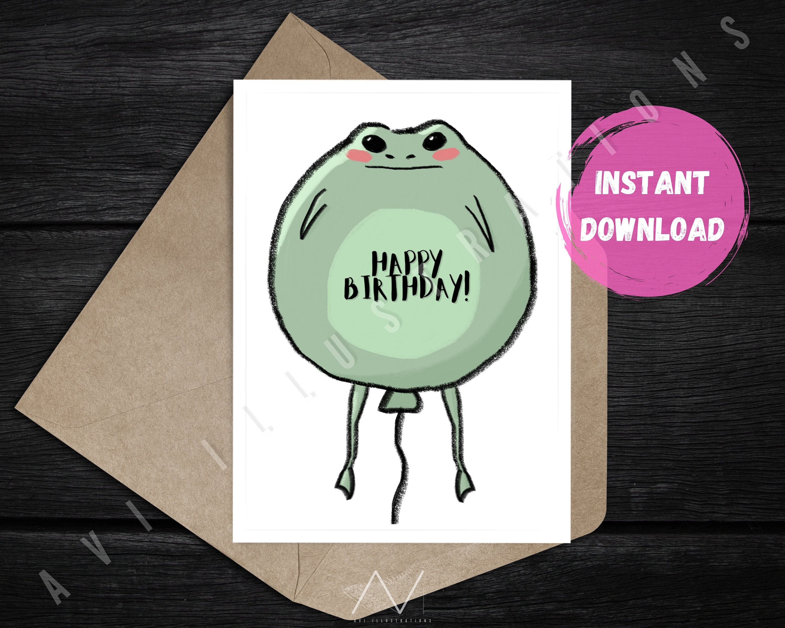 Printable Cute Frog Birthday Card 2023 for Friends, Kids Bf Gf Postcard ...