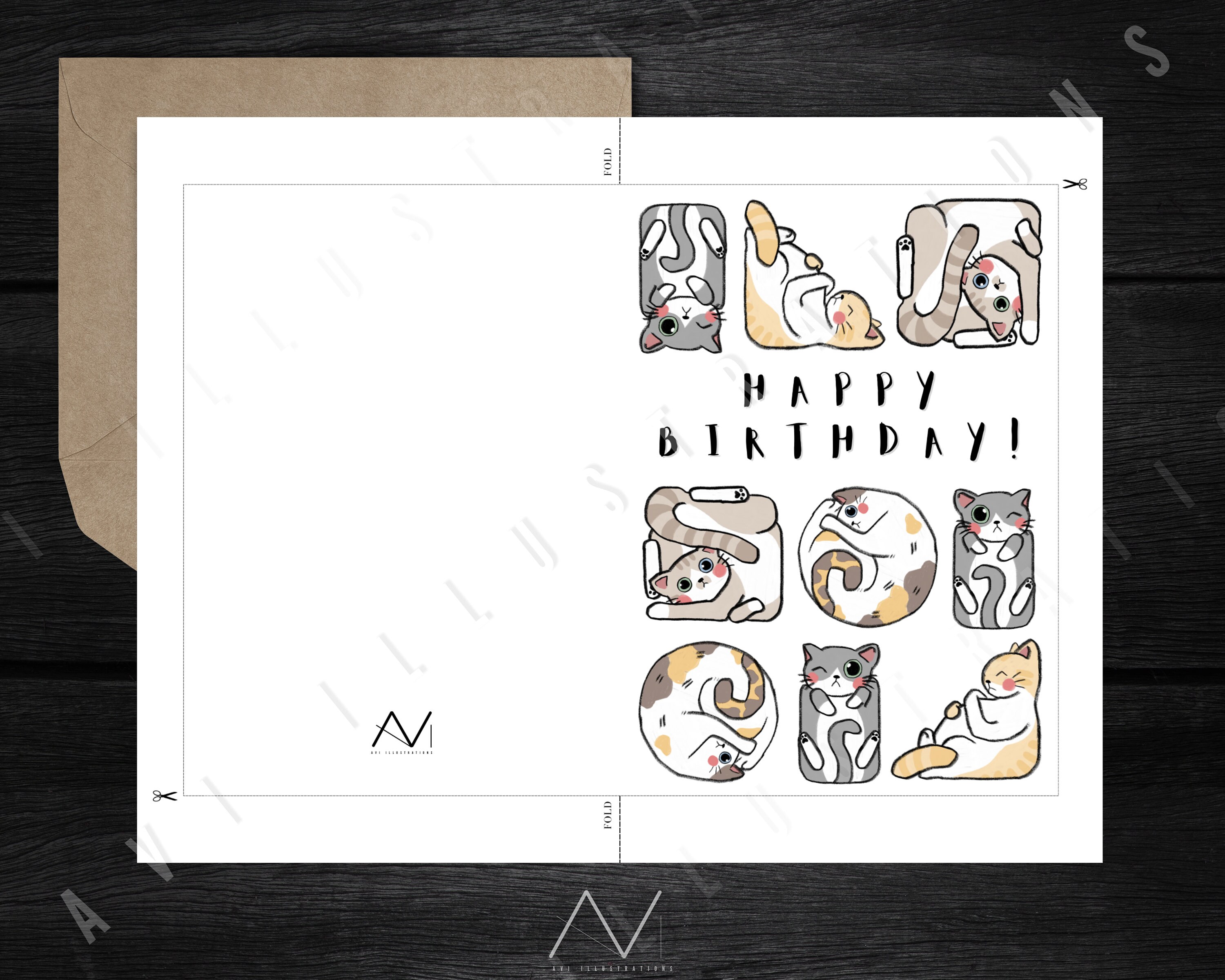 Printable Cute Cats Birthday Greeting Card Geometrical Card - Etsy