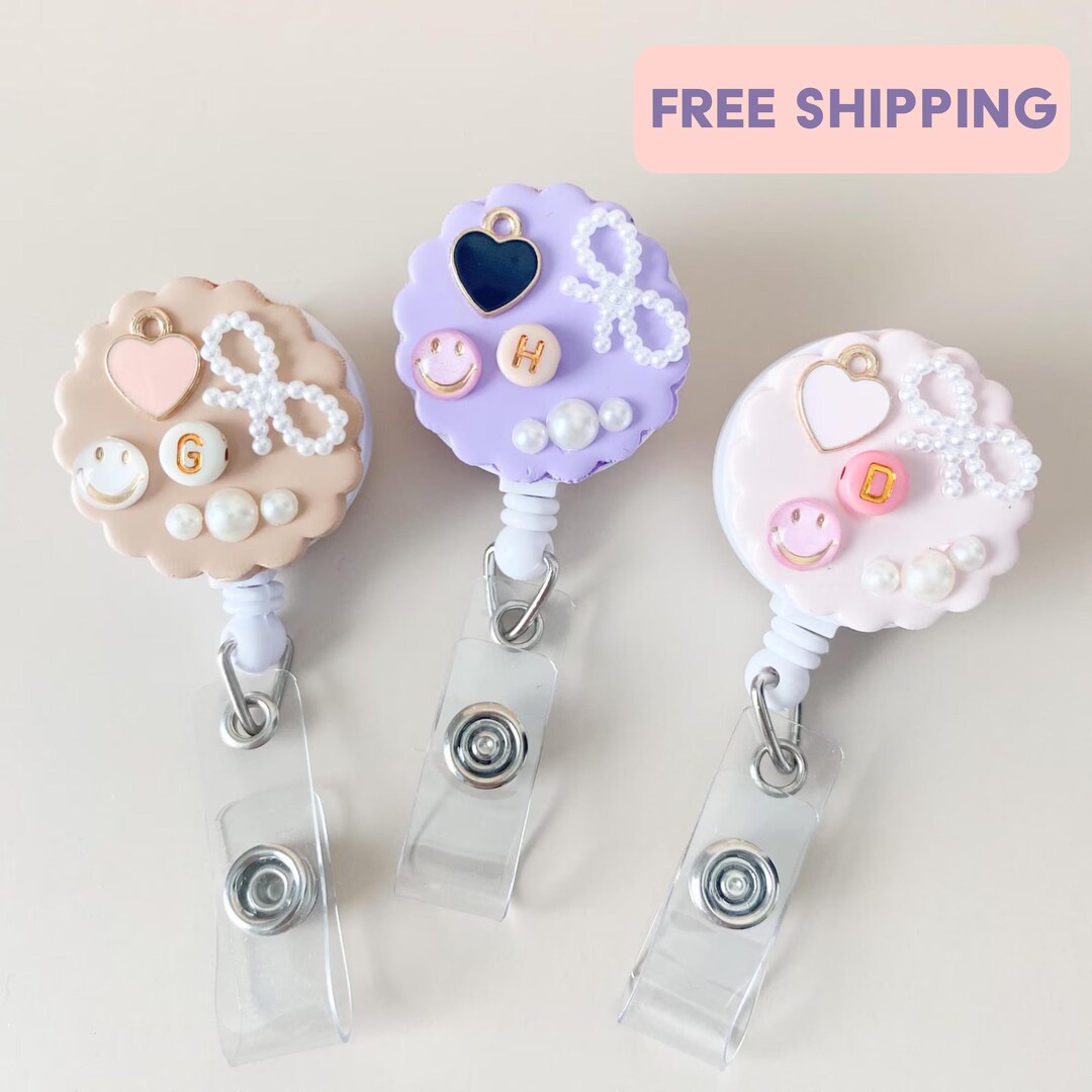 Clay Badge Reel Cute Badge With Bead Badge Clip With Bow Pearl Badge ...