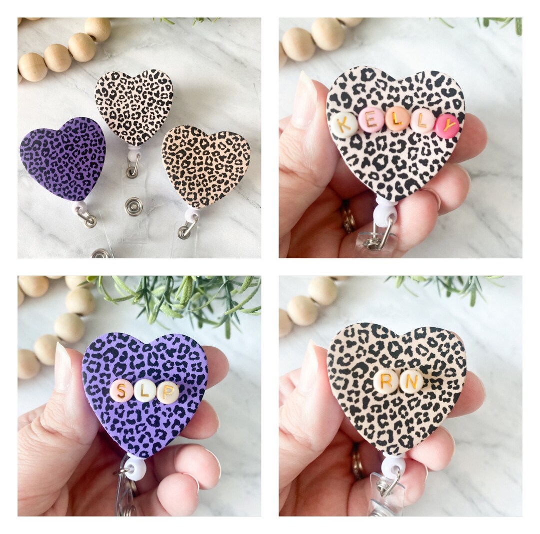 Leopard Print Badge Reel Retractable Custom Heart Badge Reel With Id ...