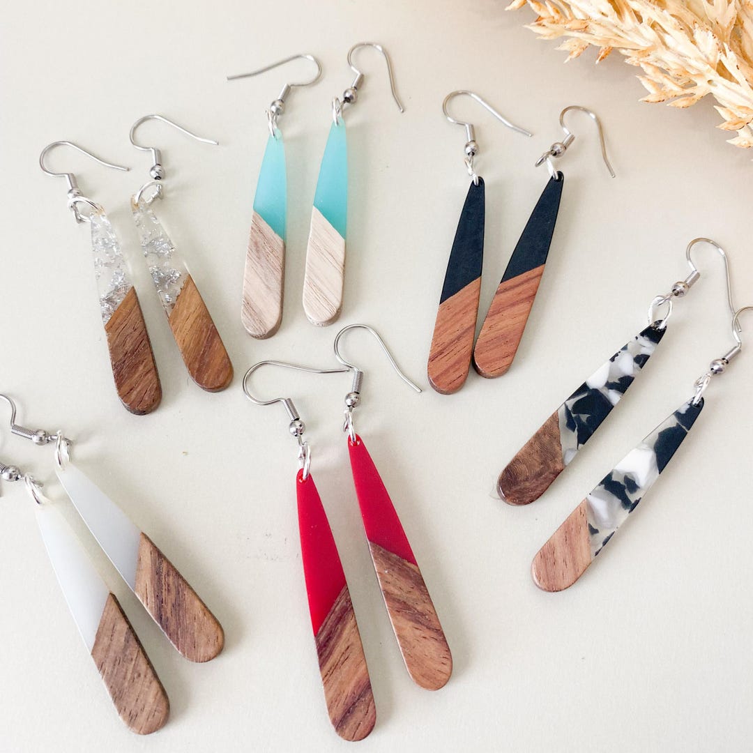 Wood and Resin Earring Dangle Boho Jewelry Handmade Unique Earring ...