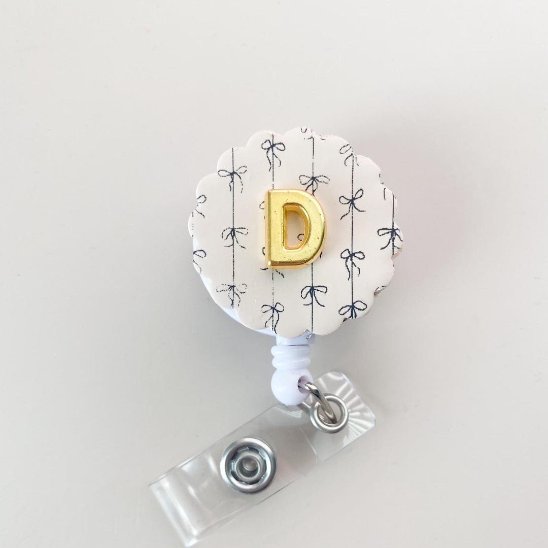 Clay Badge Reel Bow Badge Reel With Initial Badge Clip Cute Nurse ...