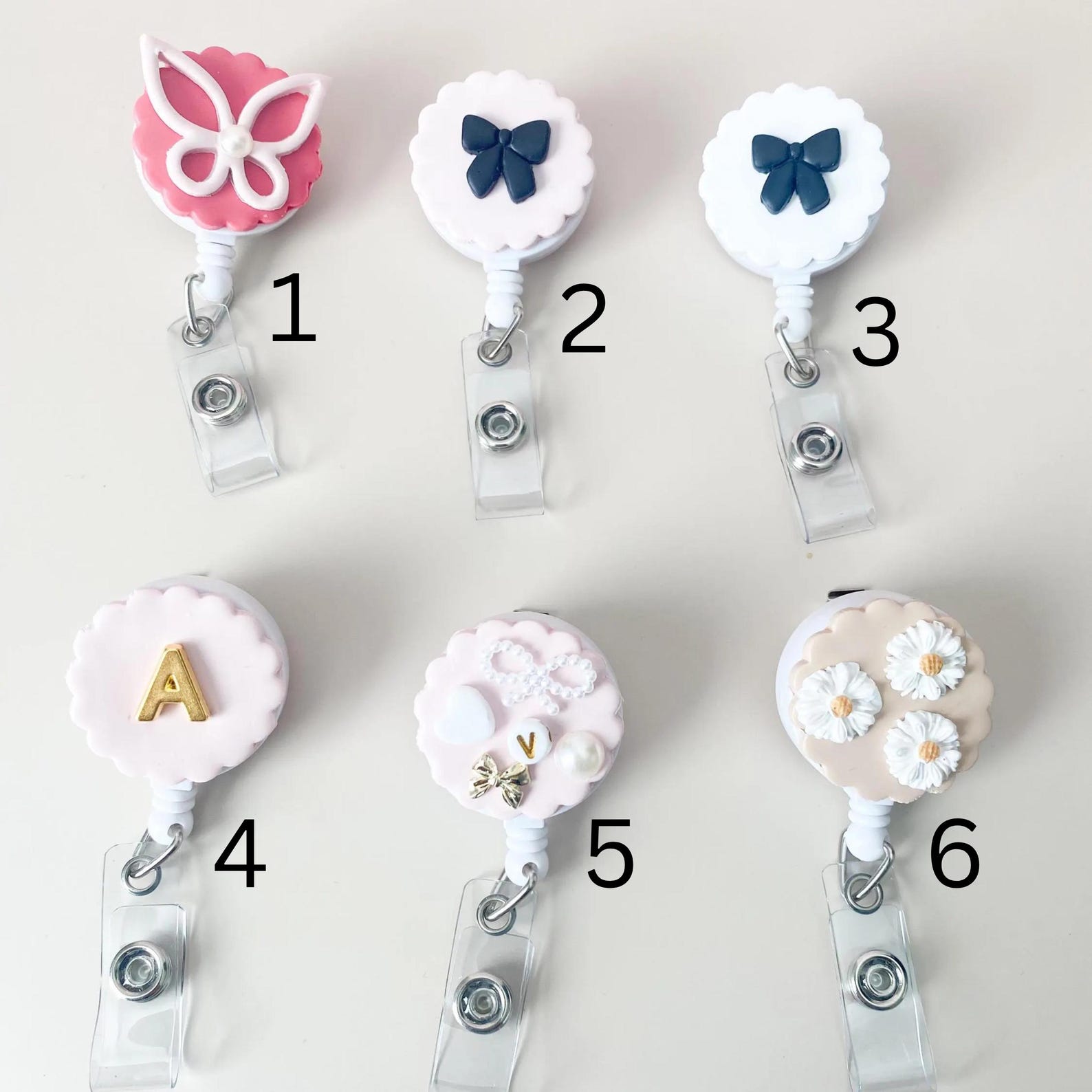 Clay Badge Reel Cute Badge With Bead Badge Clip With Bow Pearl Badge ...