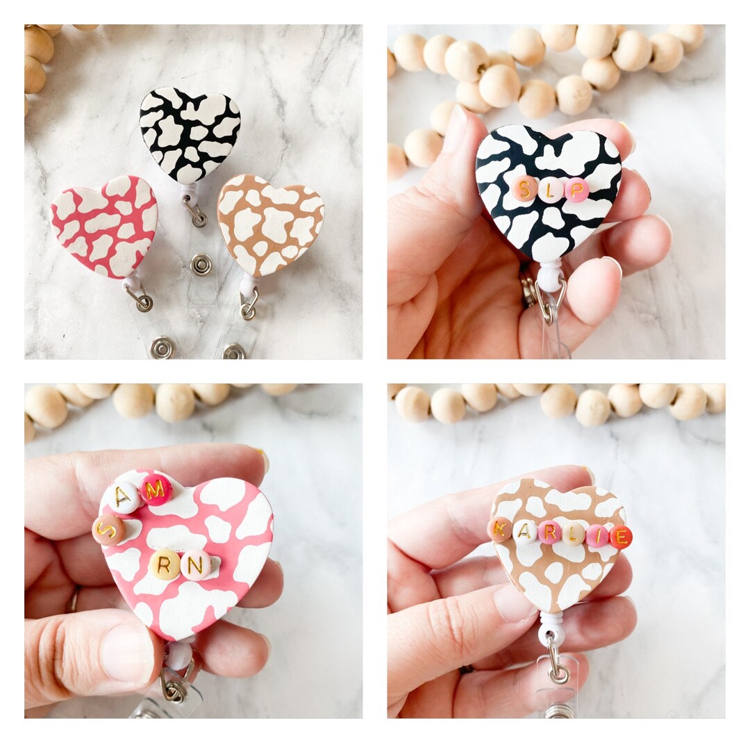 Cow Print Badge Reel Custom Name Badge Holder for Medical Staff Gifts ...