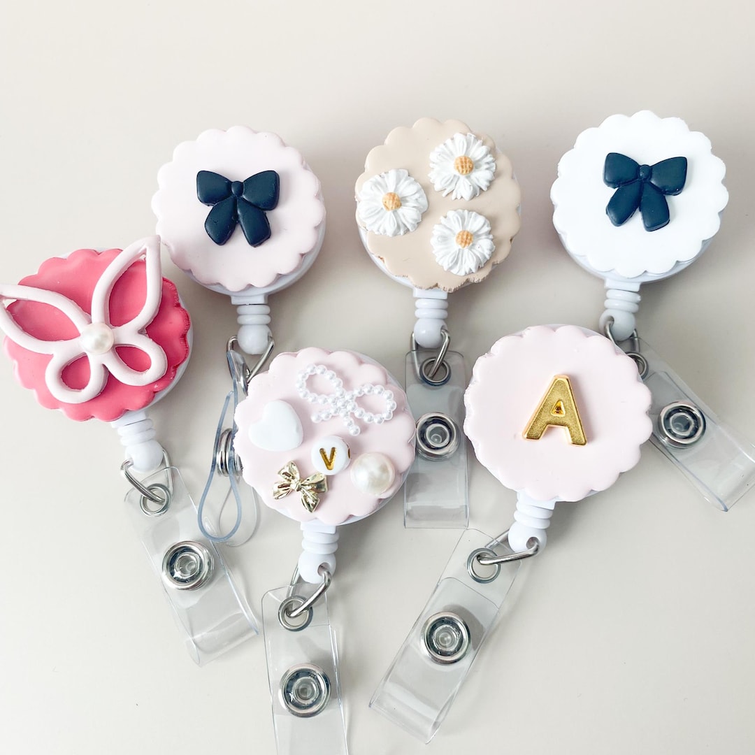 Clay Badge Reel Cute Badge With Bead Badge Clip With Bow Pearl Badge ...