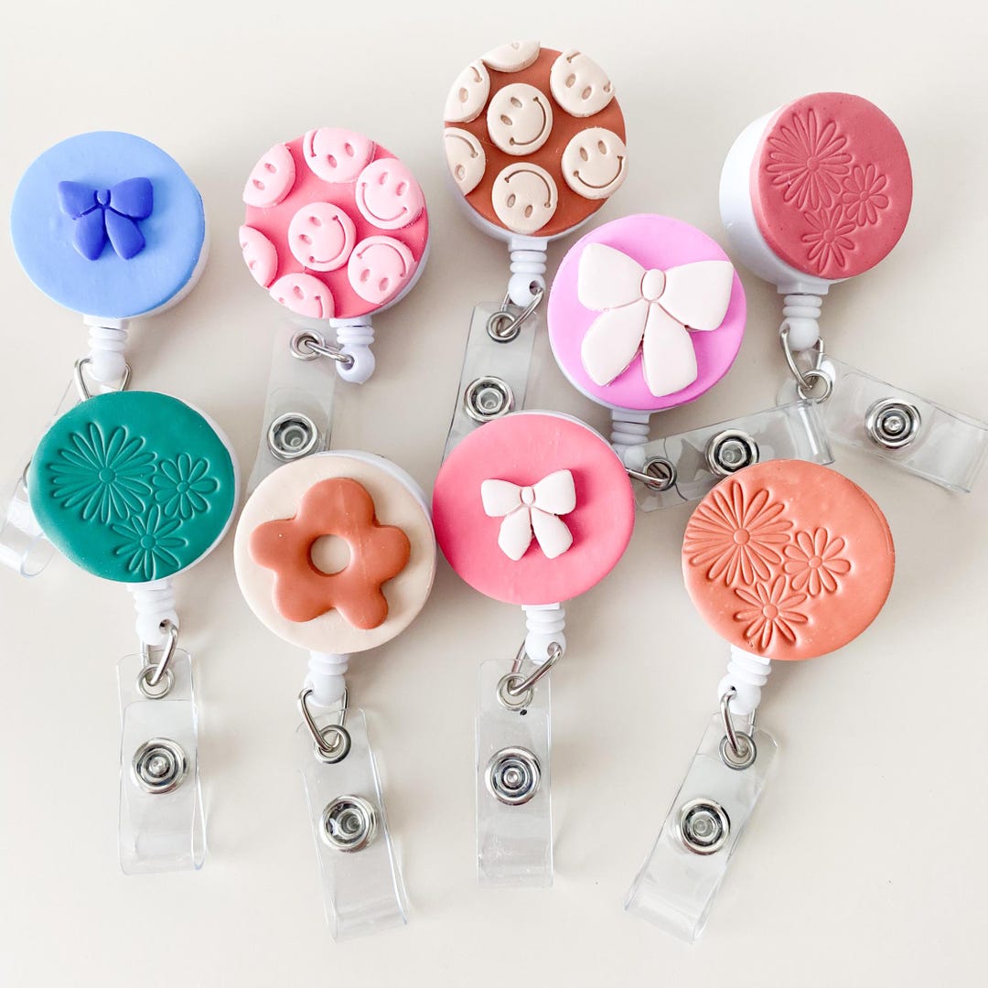 Clay Badge Reel for Nurse Gift Unique Badge Clip Boho Badge Reel ...