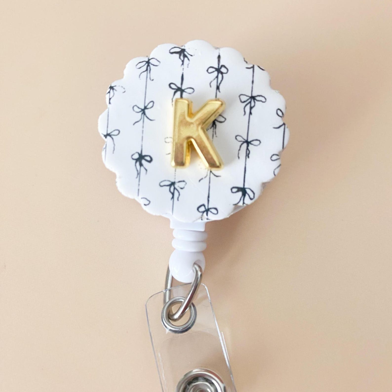 Clay Badge Reel Bow Badge Reel With Initial Badge Clip Cute Nurse ...
