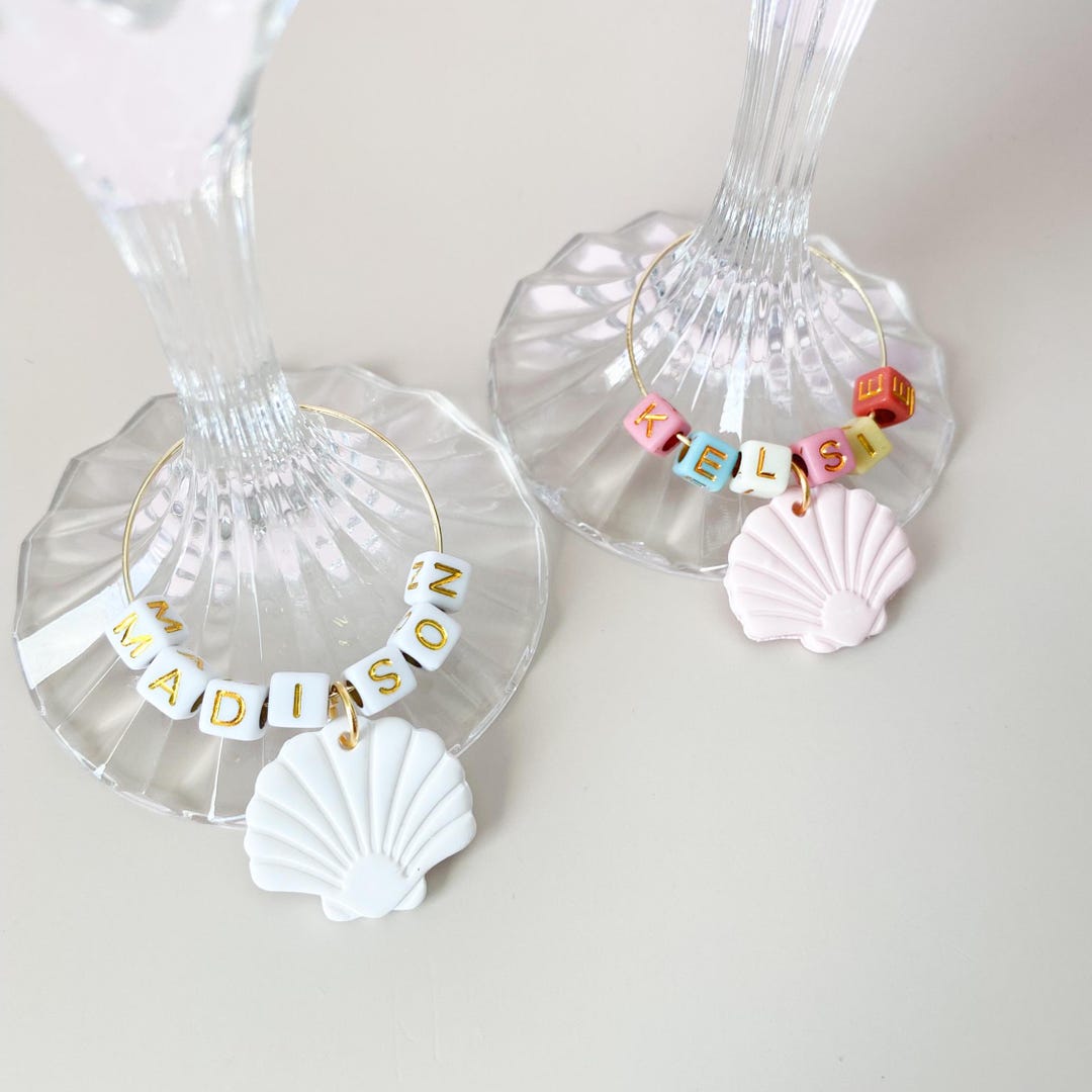 Custom Wine Glass Charm Shell Party Favor for Bridal Shower Coastal ...