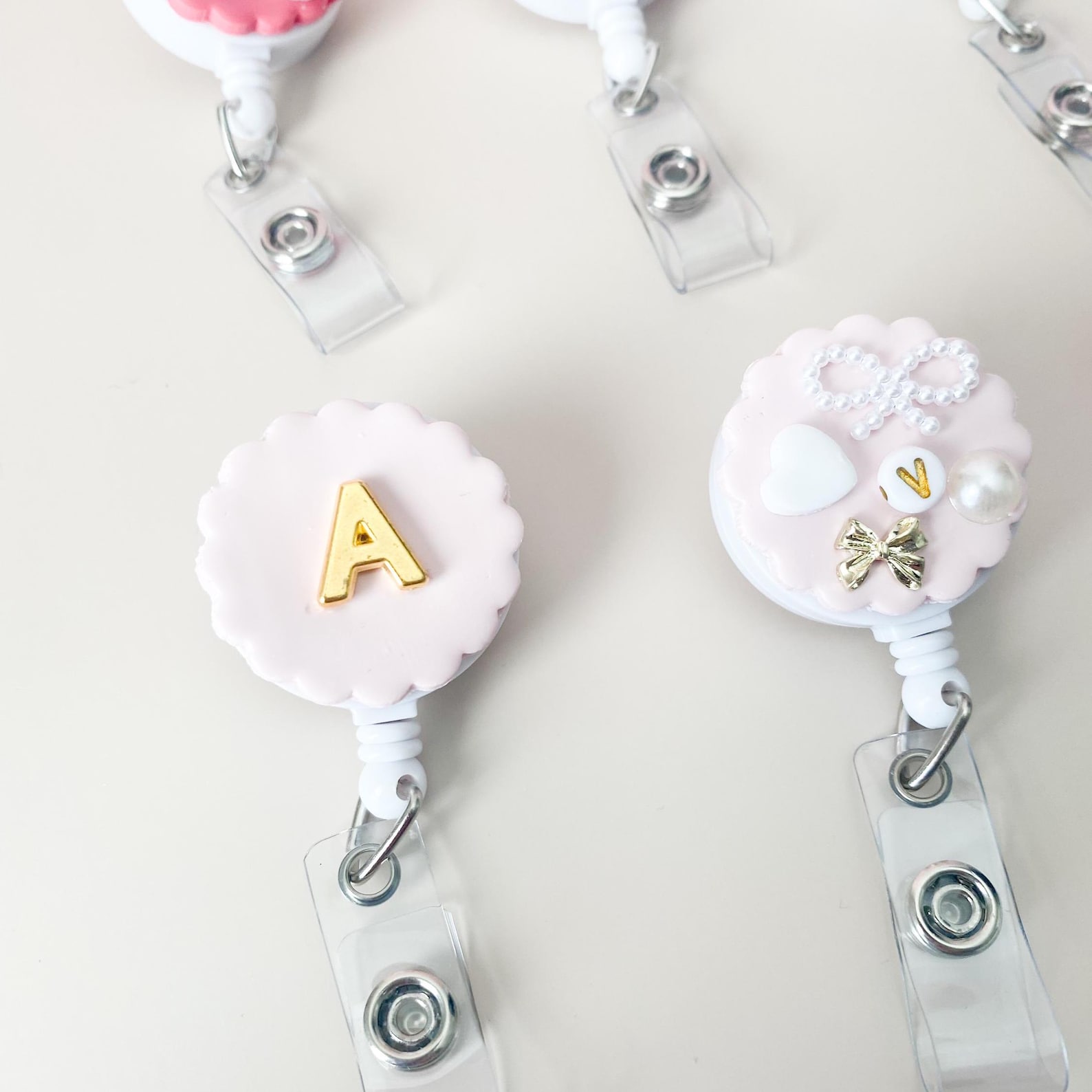Clay Badge Reel Cute Badge With Bead Badge Clip With Bow Pearl Badge ...