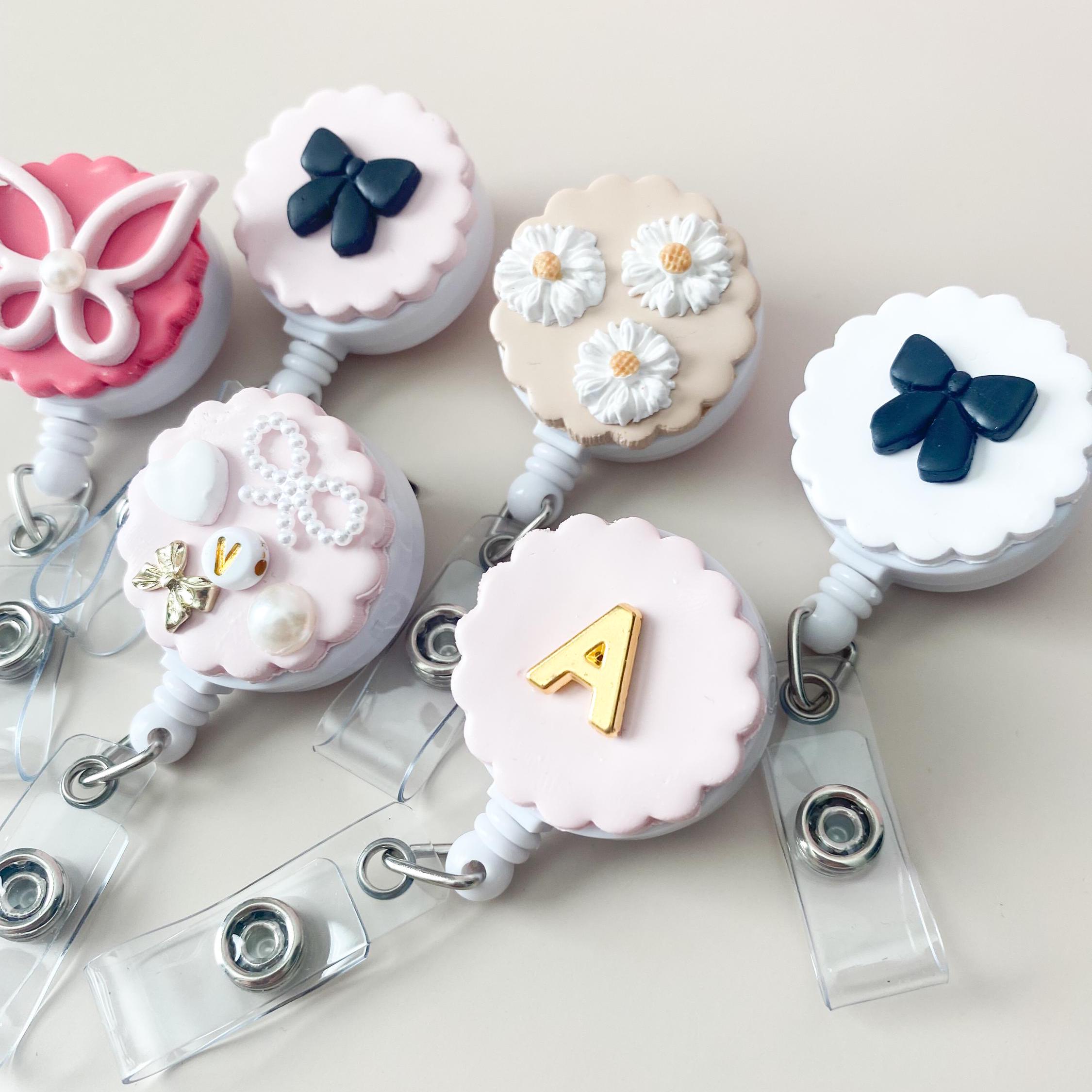 Clay Badge Reel Cute Badge With Bead Badge Clip With Bow Pearl Badge ...