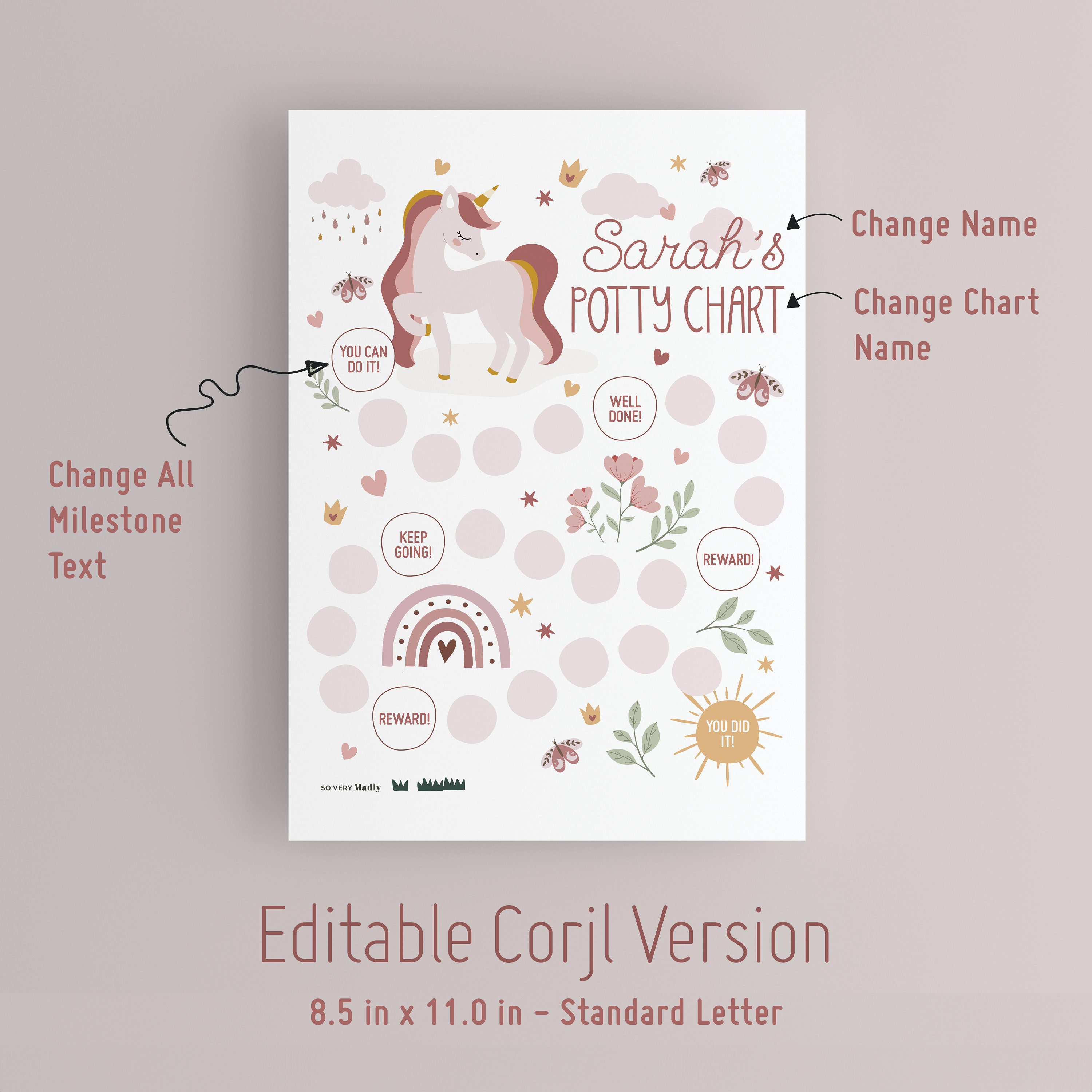 Potty Chart Unicorn, Boho Printable Potty Training Reward Chart for ...