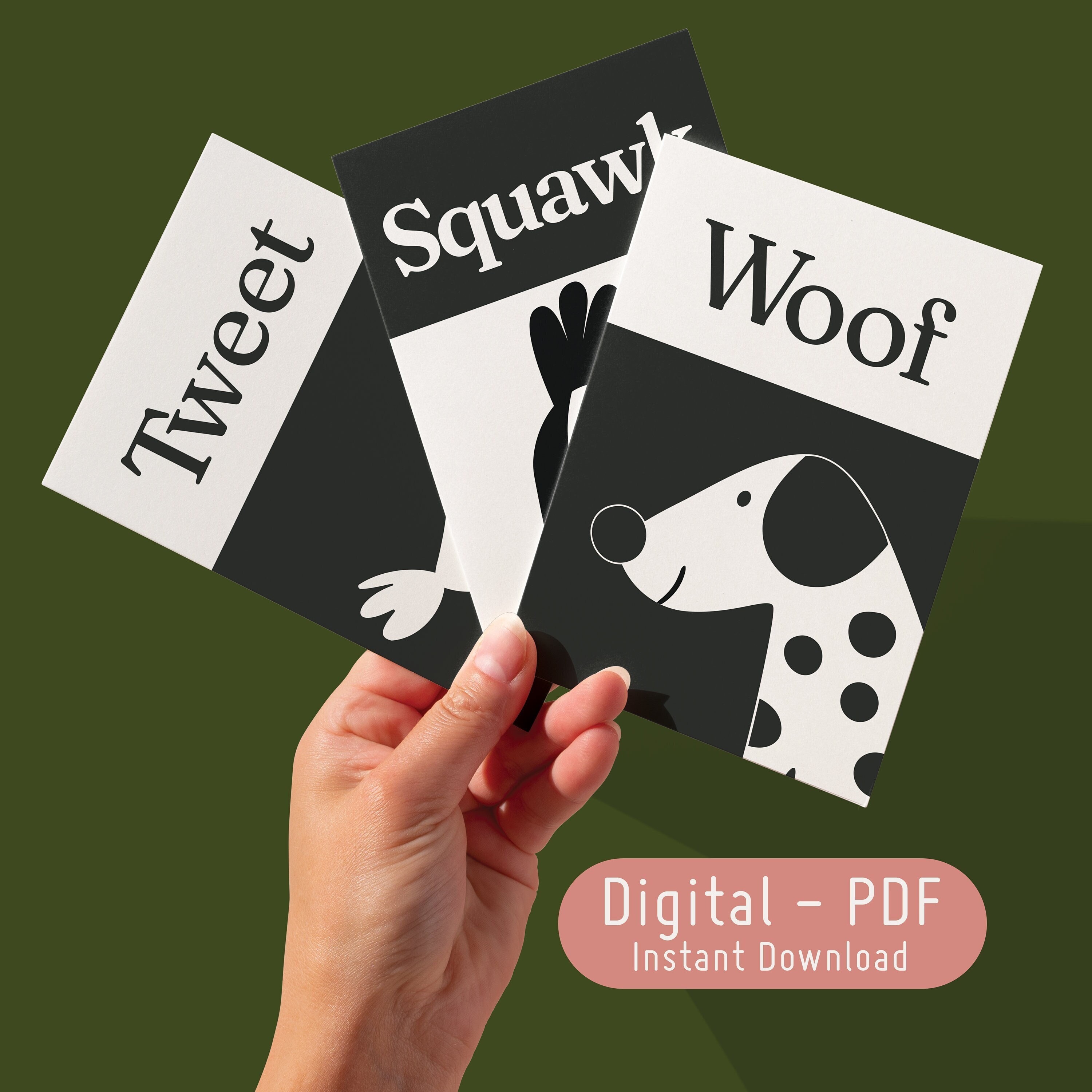 Flashcards for Baby, Black & White High-contrast Animal Educational ...