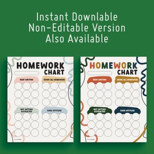 Kids Customizable Homework Chart With Rewards | Editable and Printable ...