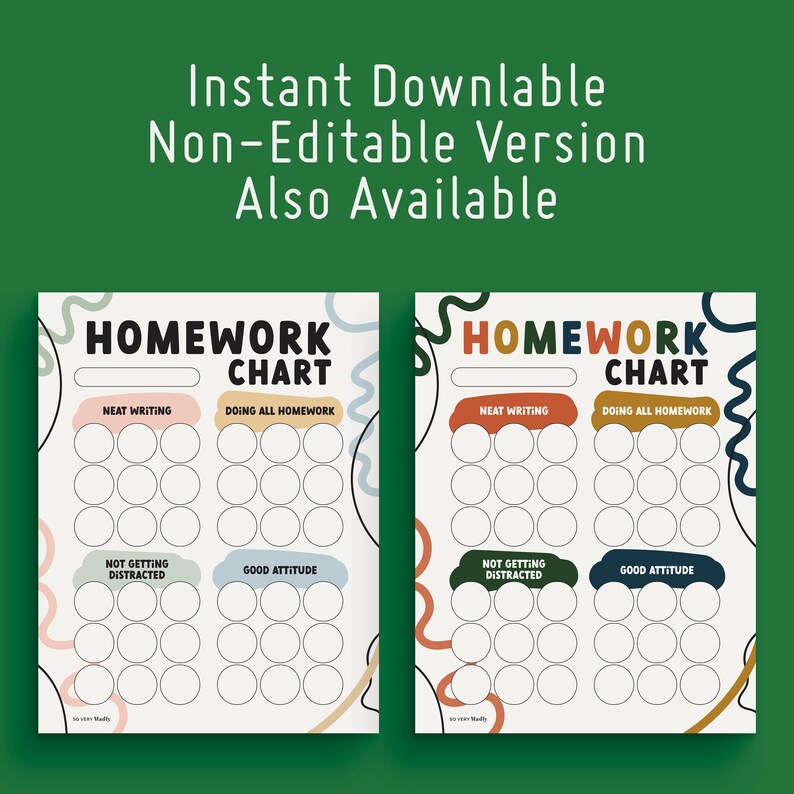 Kids Customizable Homework Chart With Rewards | Editable and Printable ...