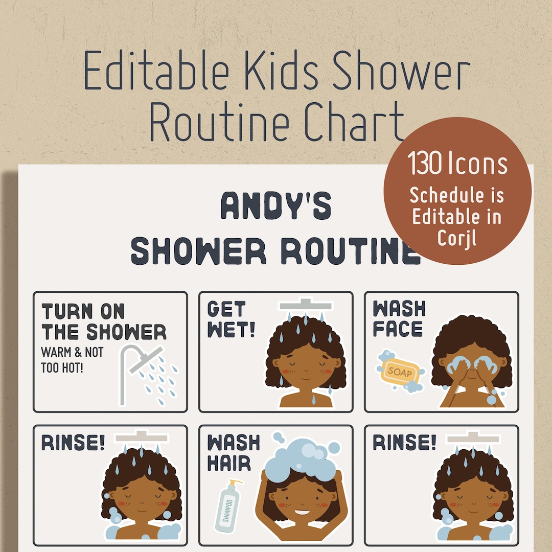 Kids Shower Routine Chart: Visual Schedule With Icons (corjl Template ...