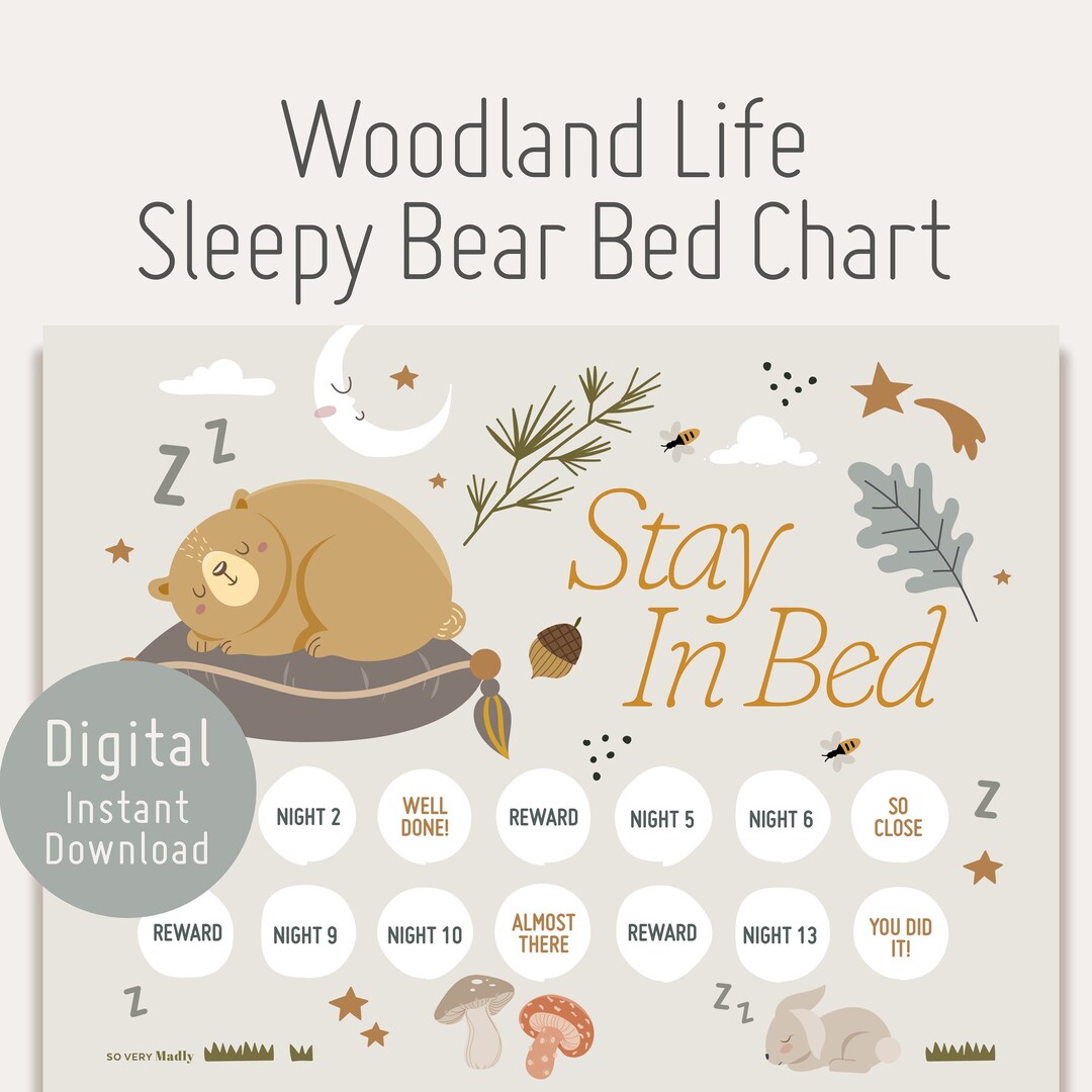 Stay in Bed Chart, Sleepy Bear, Printable Bedtime Training Reward Chart ...