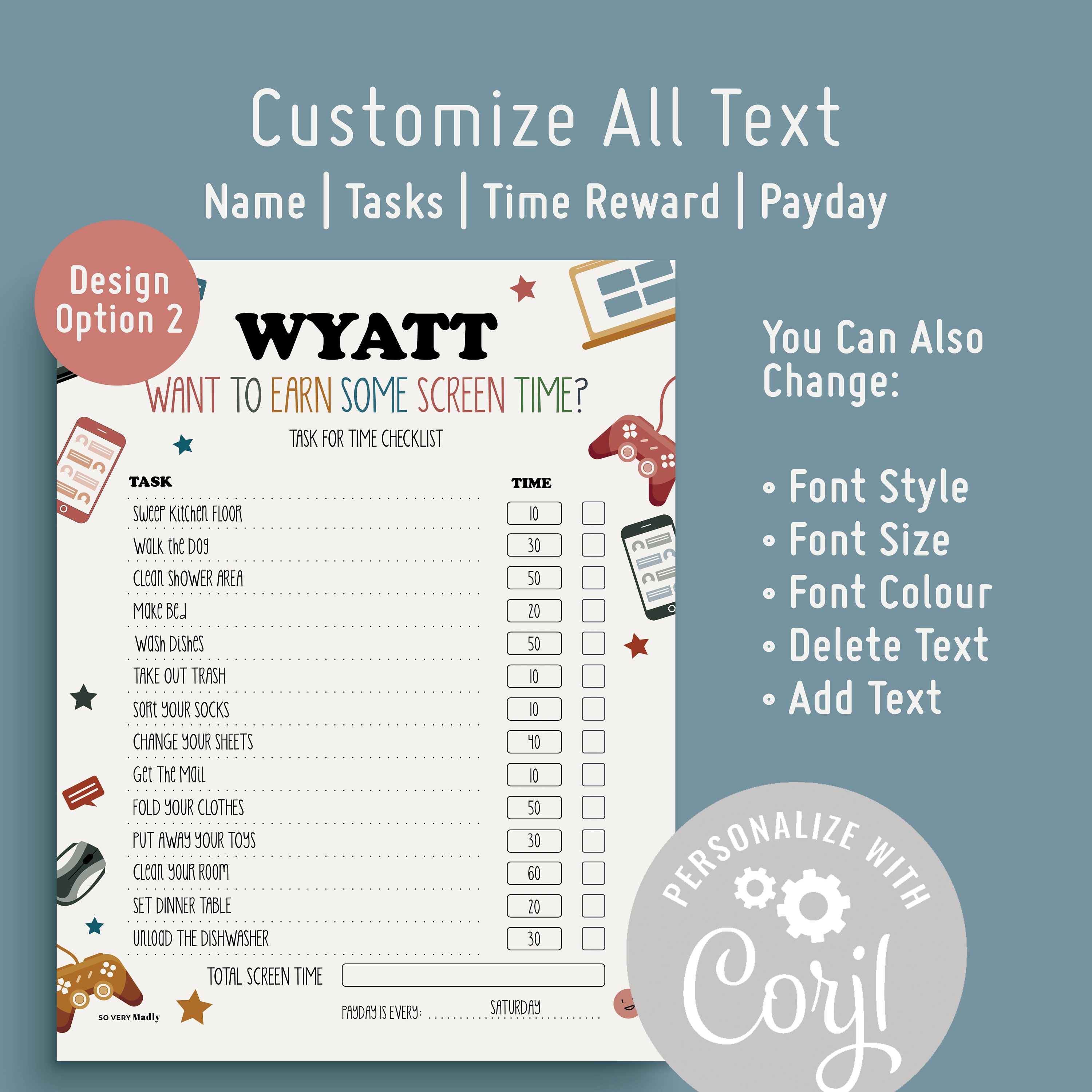 Reward Screen Time Chart With Play Money, Kids Chore Chart, Play Money ...