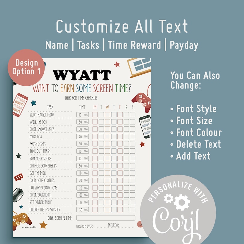 Reward Screen Time Chart With Play Money, Kids Chore Chart, Play Money ...