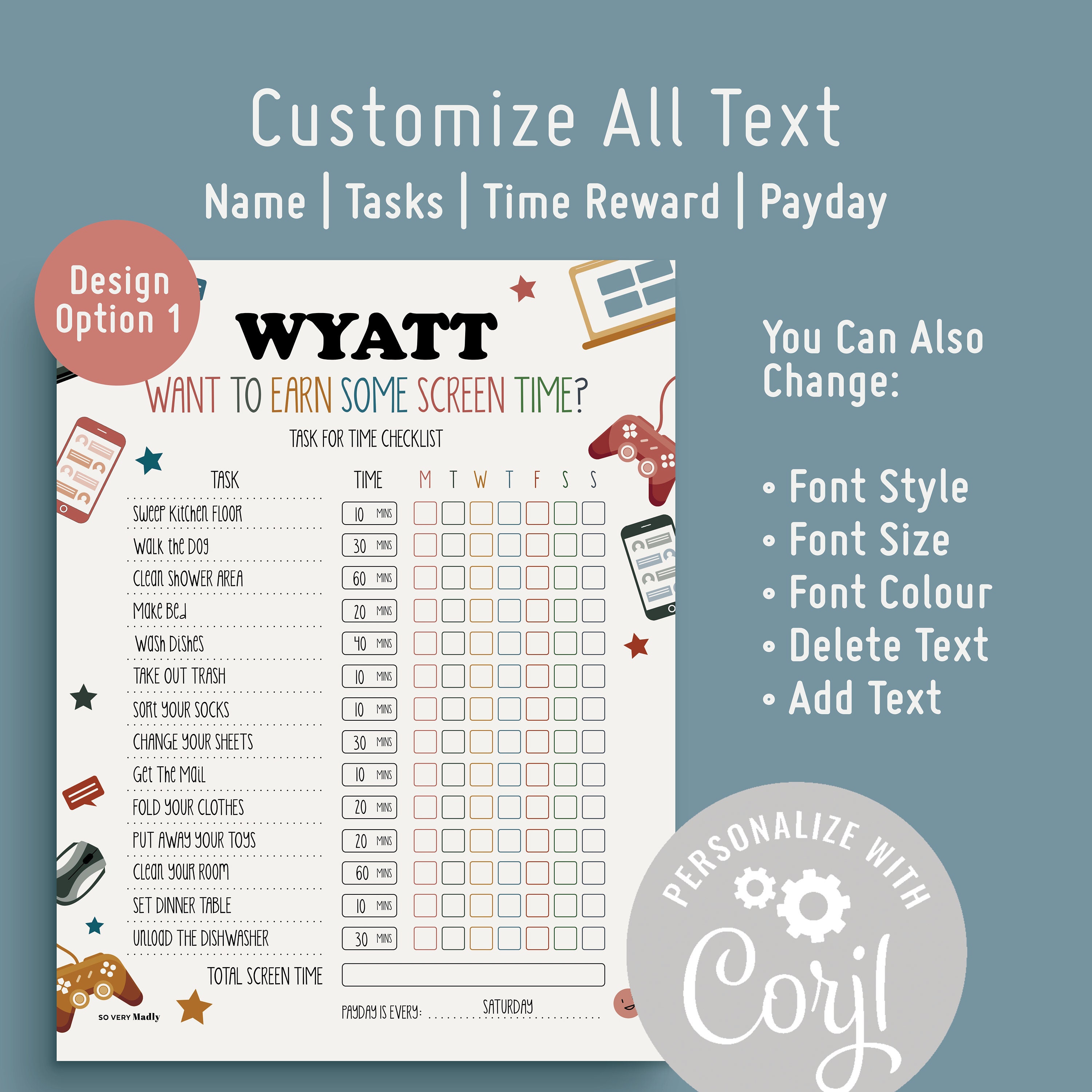 Reward Screen Time Chart With Play Money, Kids Chore Chart, Play Money ...