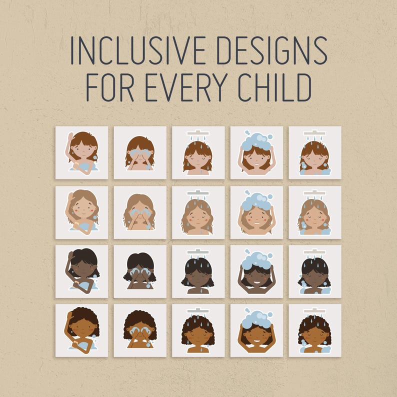 Kids Shower Routine Chart: Visual Schedule With Icons (corjl Template ...