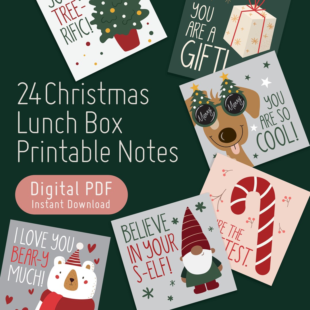 24 Christmas Kids Lunch Box Notes, Cute Lunchbox Notes, Printable Lunch ...