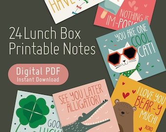Lunch Box Notes Printable, Lunch Notes for Kids, Cute Lunchbox Notes ...