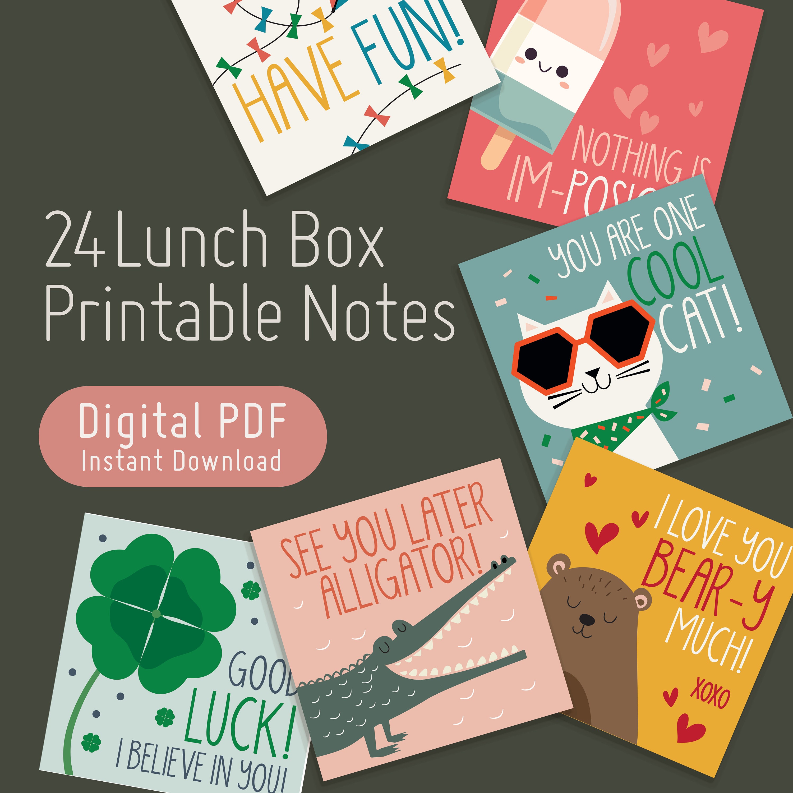 Lunch Box Notes Printable, Lunch Notes for Kids, Cute Lunchbox Notes ...