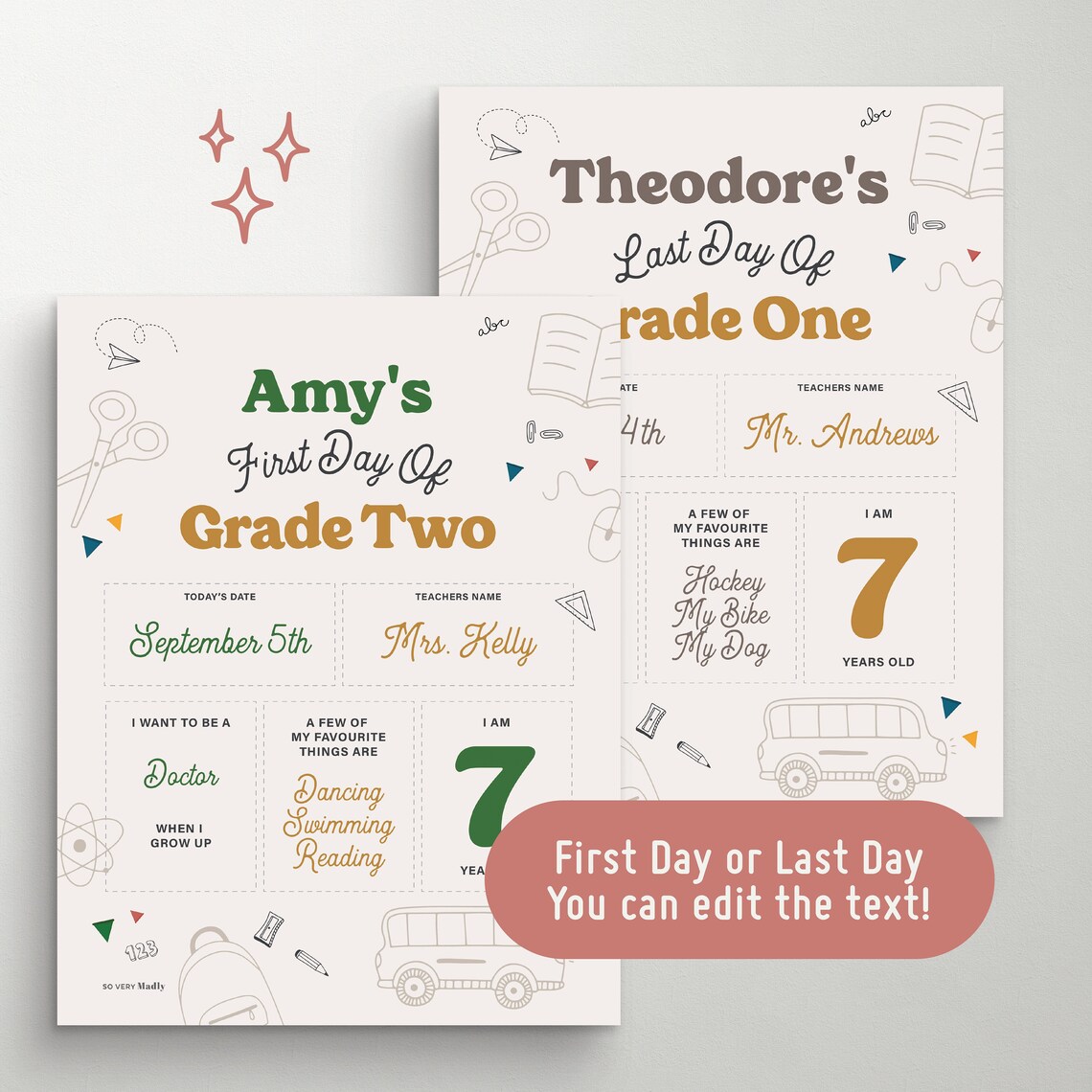 1st Day of School Sign Editable Template First Day & Last Day of School ...