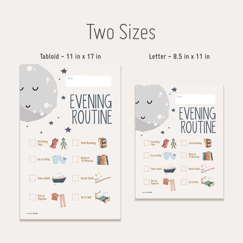Bedtime Routine, Evening Routine Chart, Neutral Boho Printable Routine ...