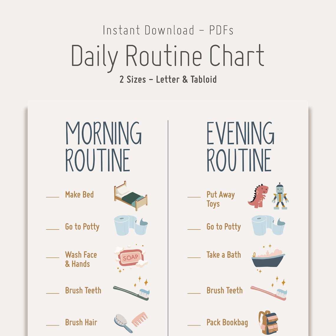 Kids Daily Routine Chart: Morning & Evening Visuals (PDF Download) - Etsy