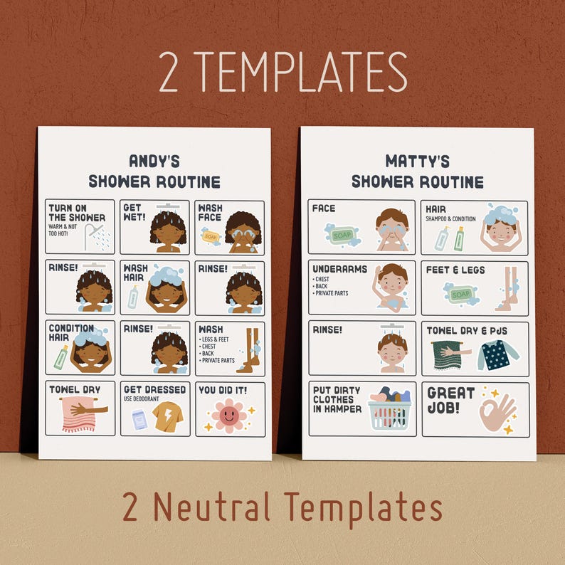 Kids Shower Routine Chart: Visual Schedule With Icons (corjl Template ...