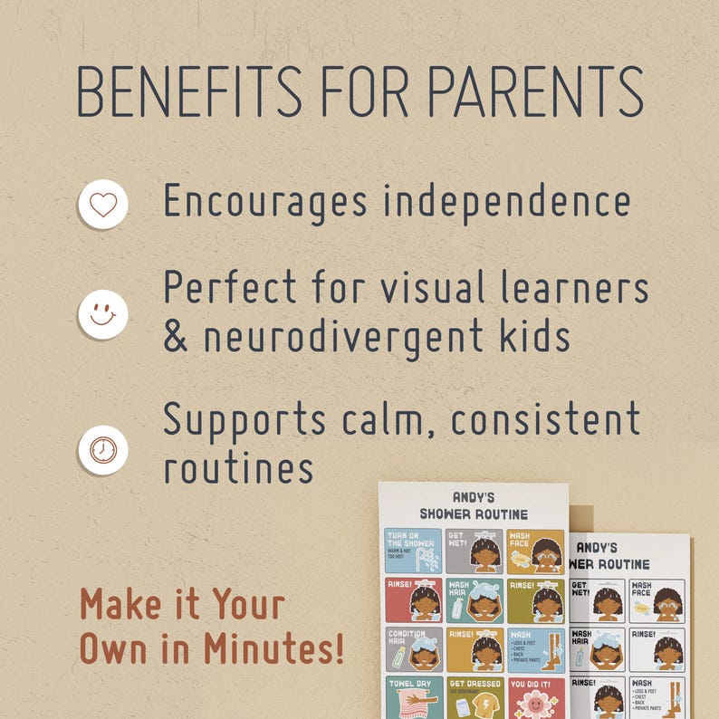 Kids Shower Routine Chart: Visual Schedule With Icons (corjl Template ...