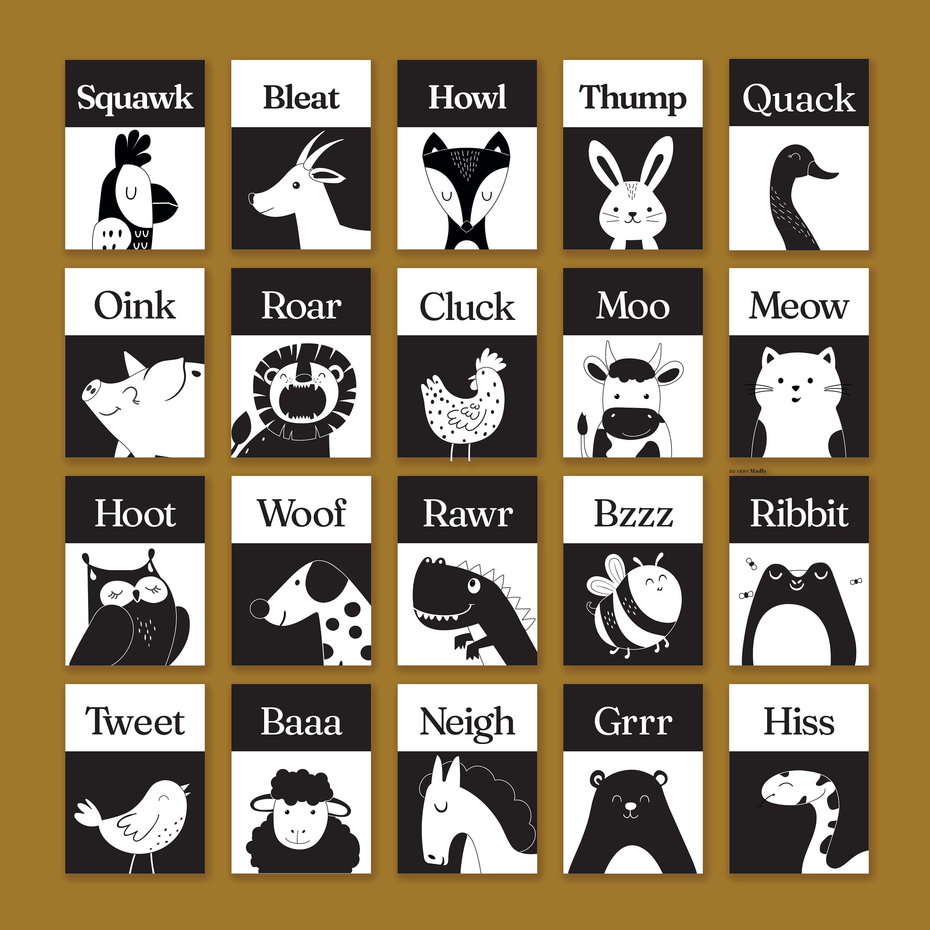 Flashcards for Baby, Black & White High-contrast Animal Educational ...