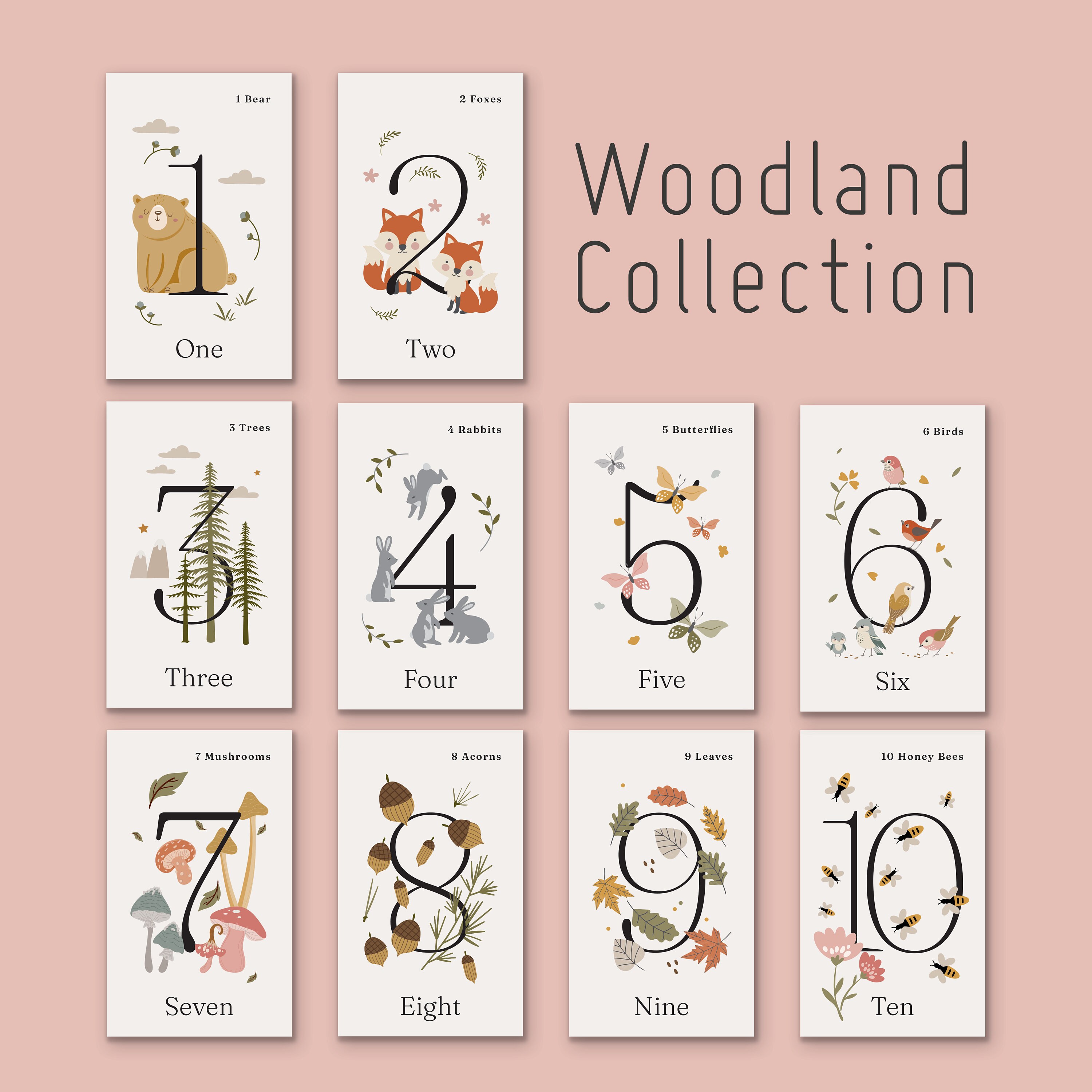 Woodland Numbers Flash Cards Counting Learn to Print - Etsy