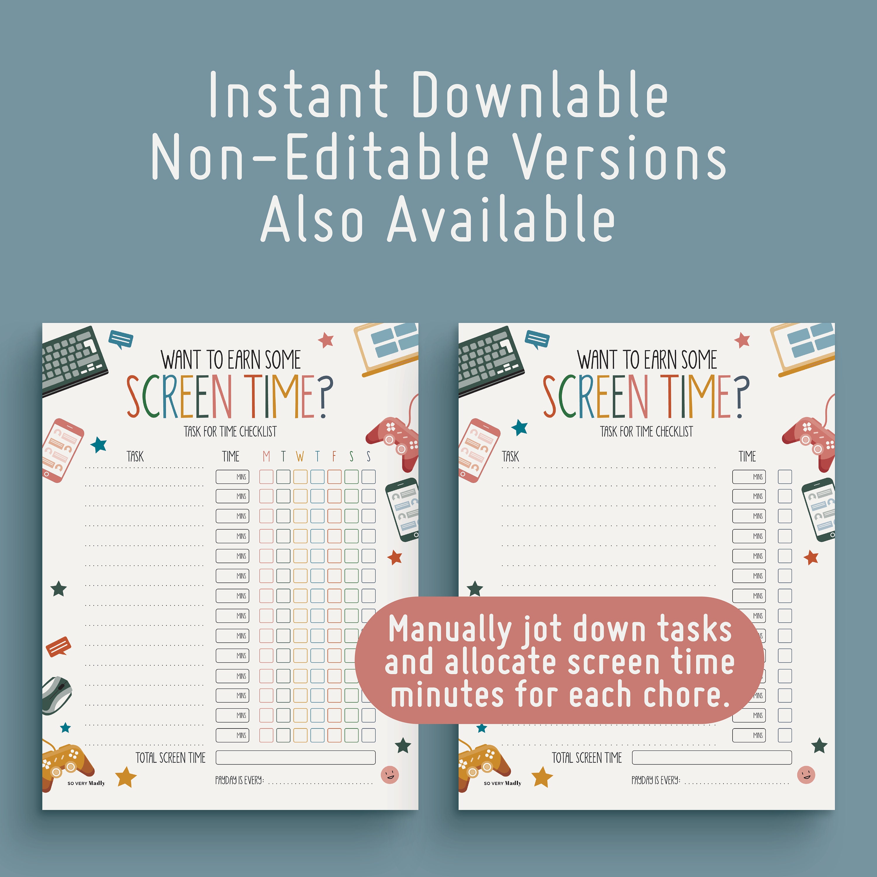 Reward Screen Time Chart With Play Money, Kids Chore Chart, Play Money ...