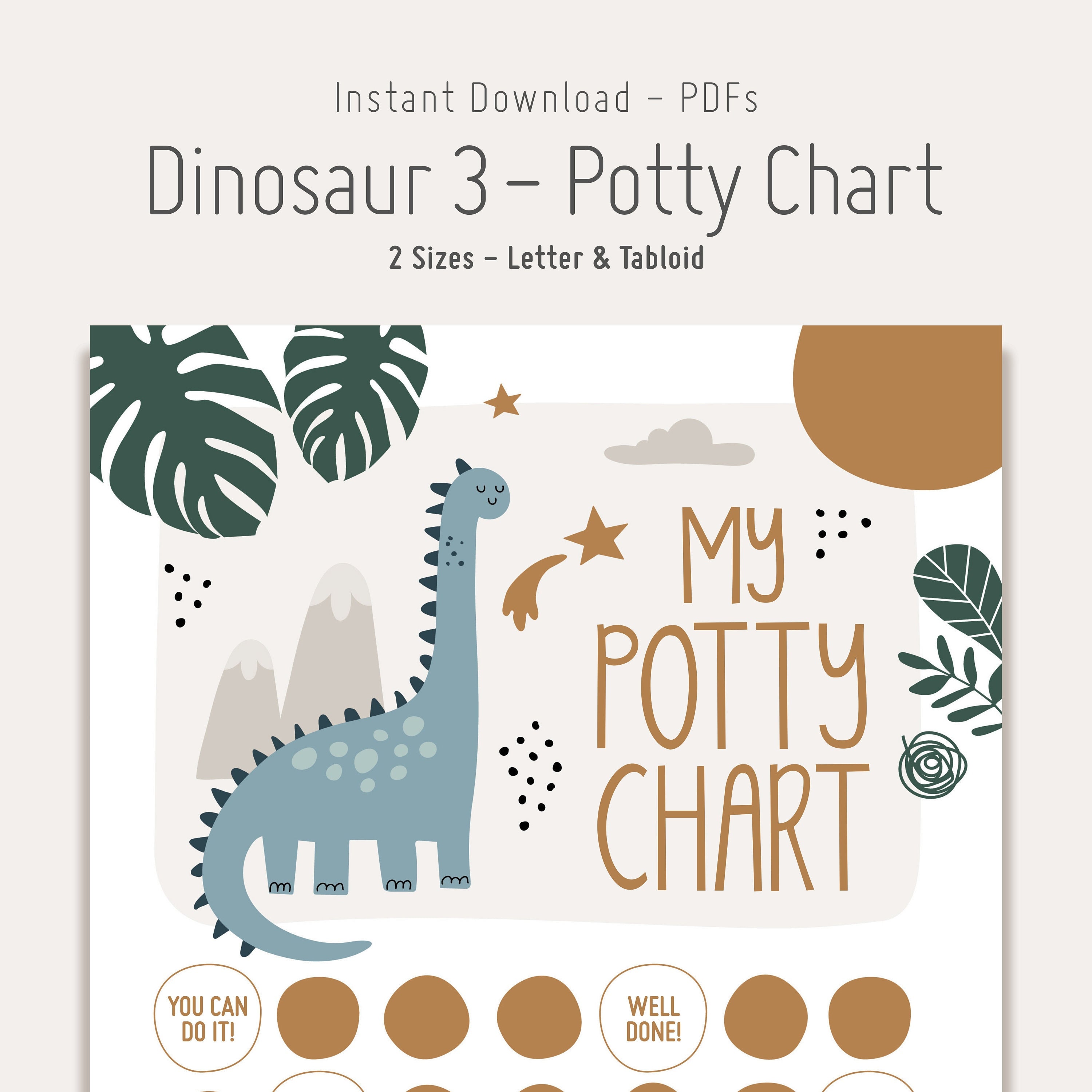 Potty Chart Dinosaur, Printable Potty Training Reward Chart for Kids ...