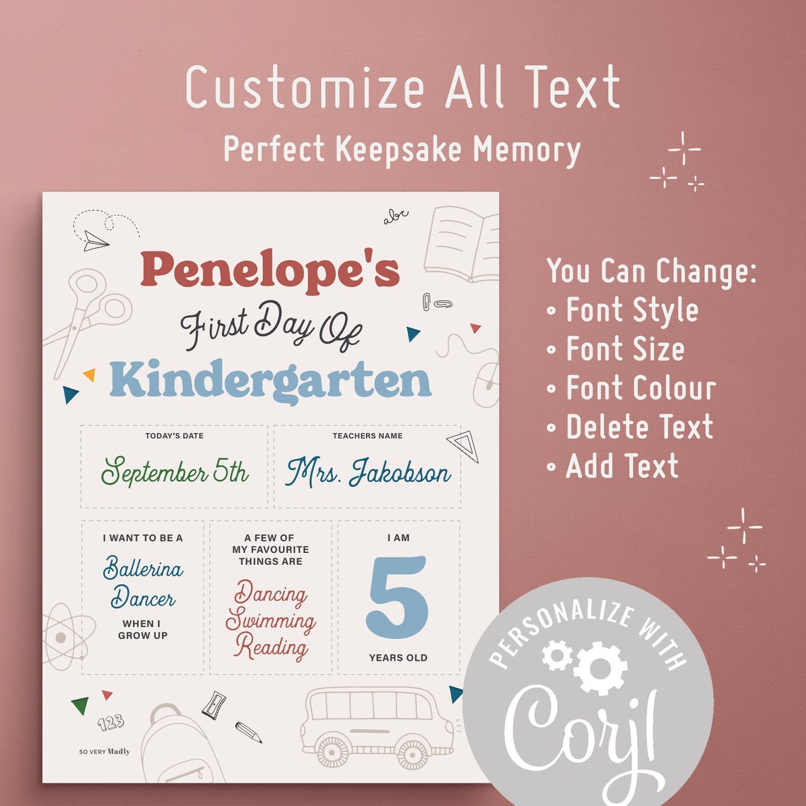 1st Day of School Sign Editable Template First Day & Last Day of School ...