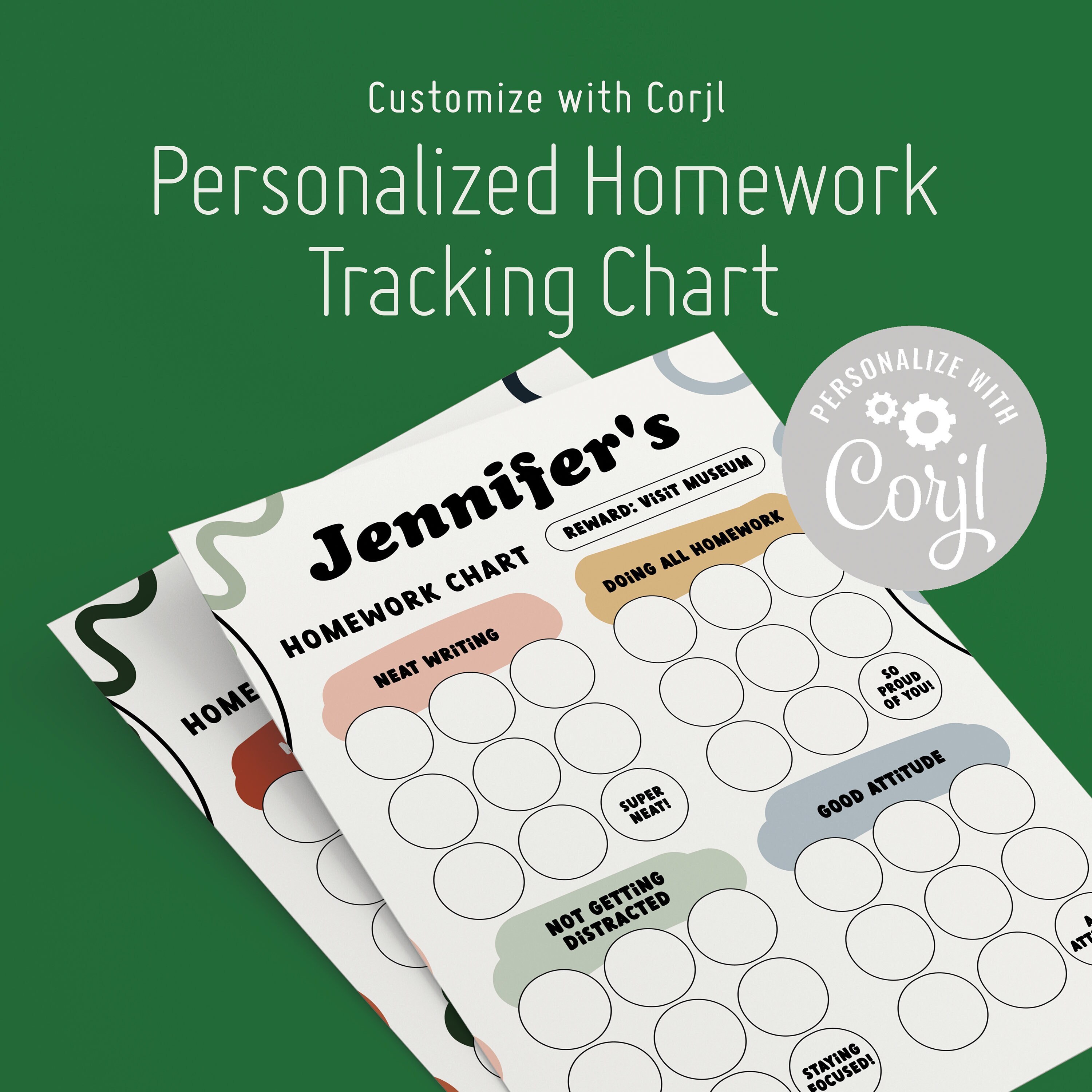 Kids Customizable Homework Chart With Rewards | Editable and Printable ...