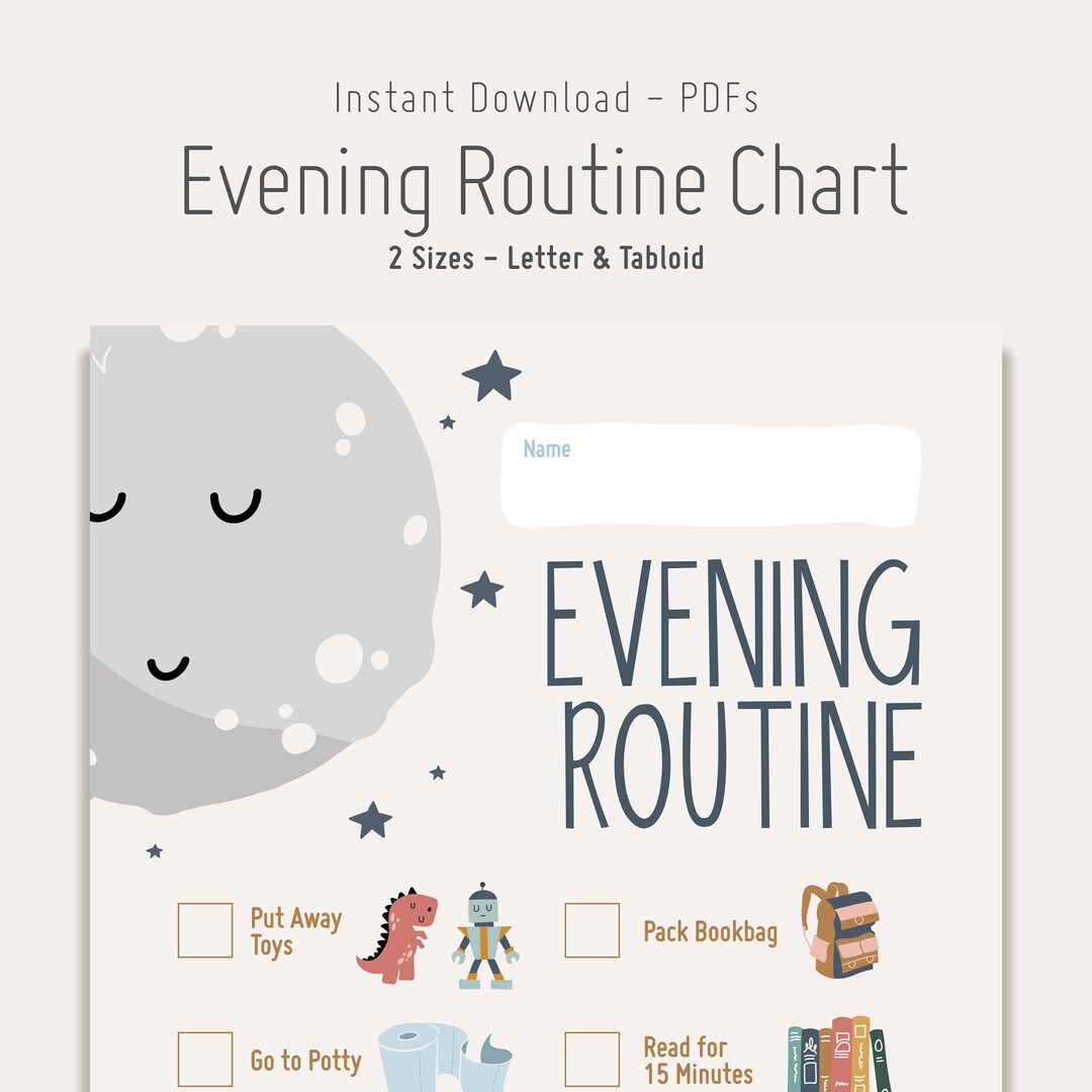 Bedtime Routine, Evening Routine Chart, Neutral Boho Printable Routine ...