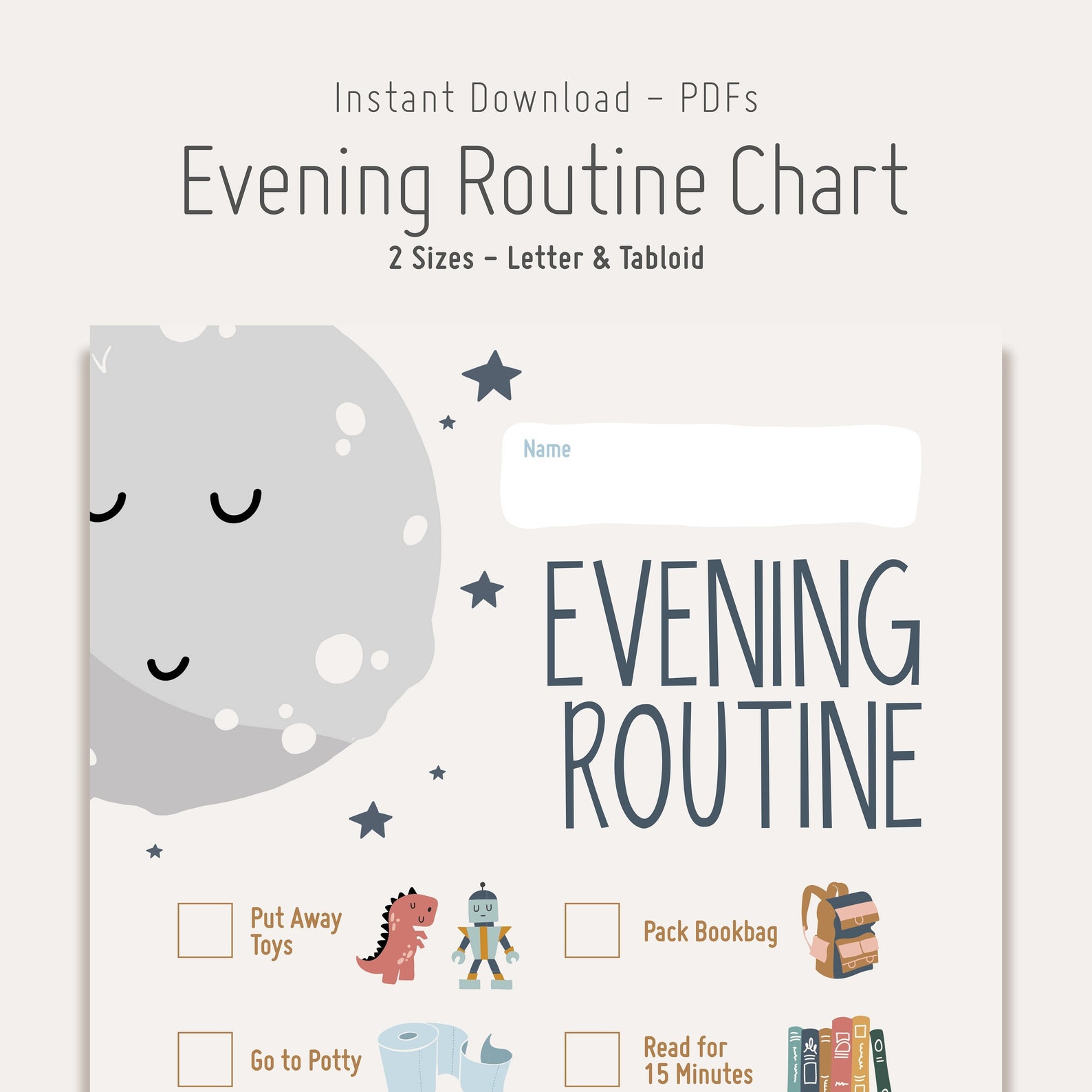Bedtime Routine, Evening Routine Chart, Neutral Boho Printable Routine ...