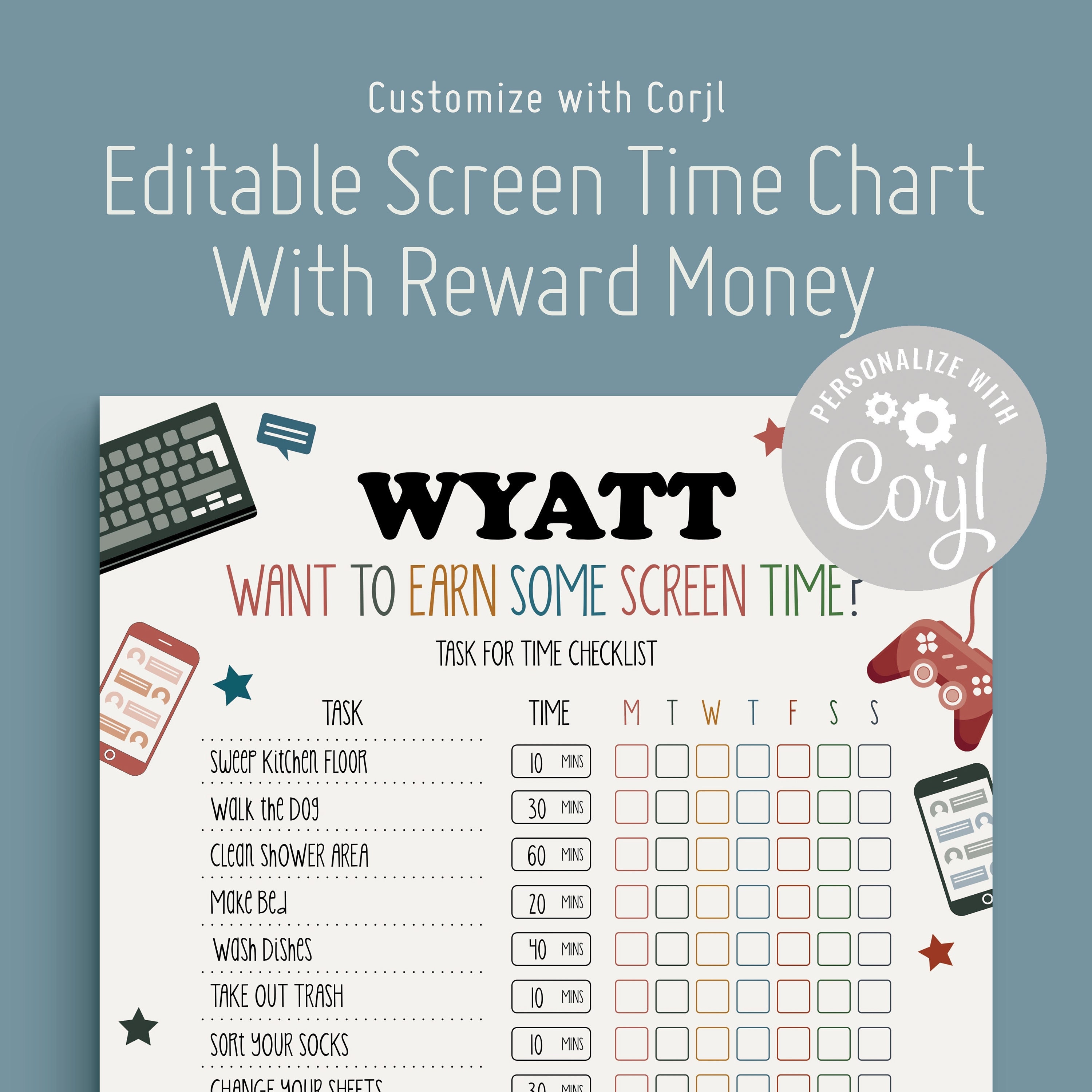 Reward Screen Time Chart With Play Money, Kids Chore Chart, Play Money ...