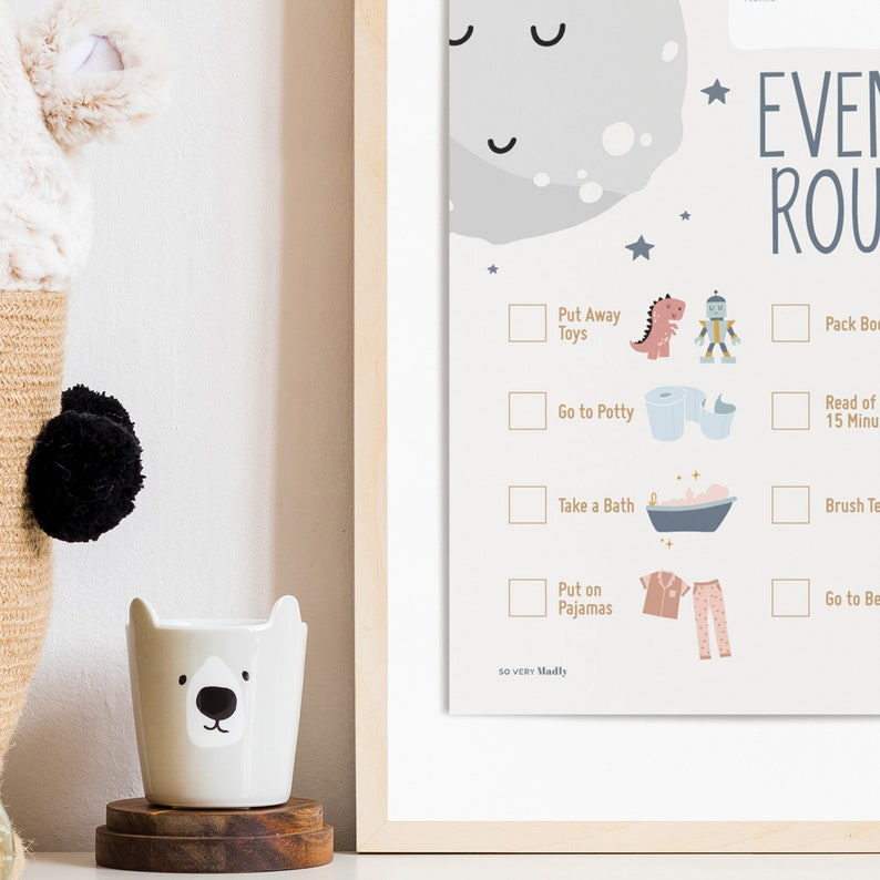 Bedtime Routine, Evening Routine Chart, Neutral Boho Printable Routine ...
