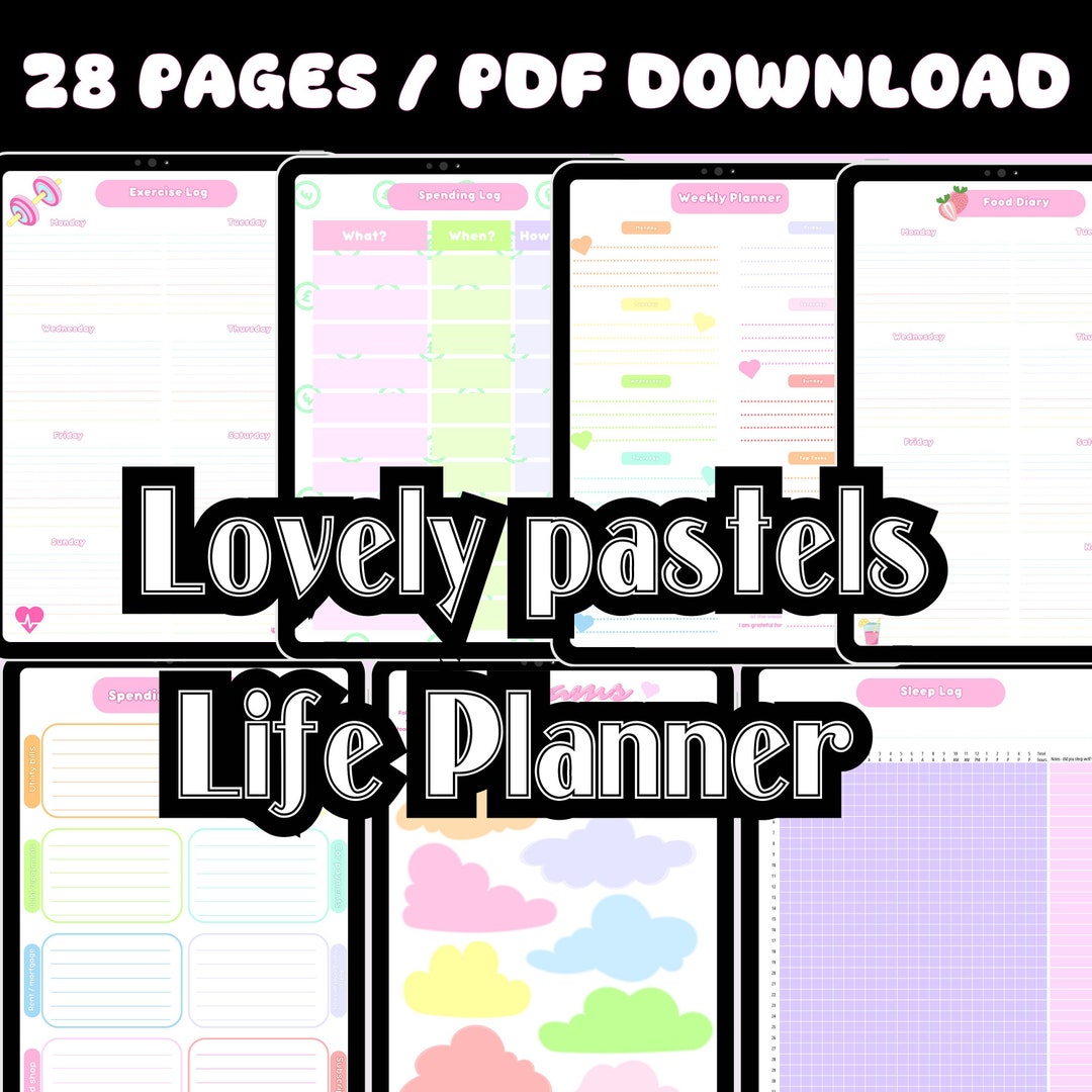 Pastel Digital Life Planner Journal Diary Trackers Worksheets - Etsy