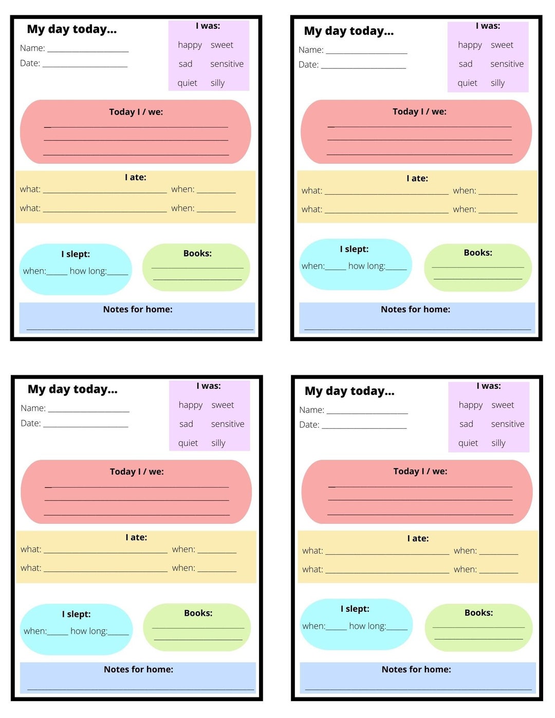 Preschool Daily Report - Etsy