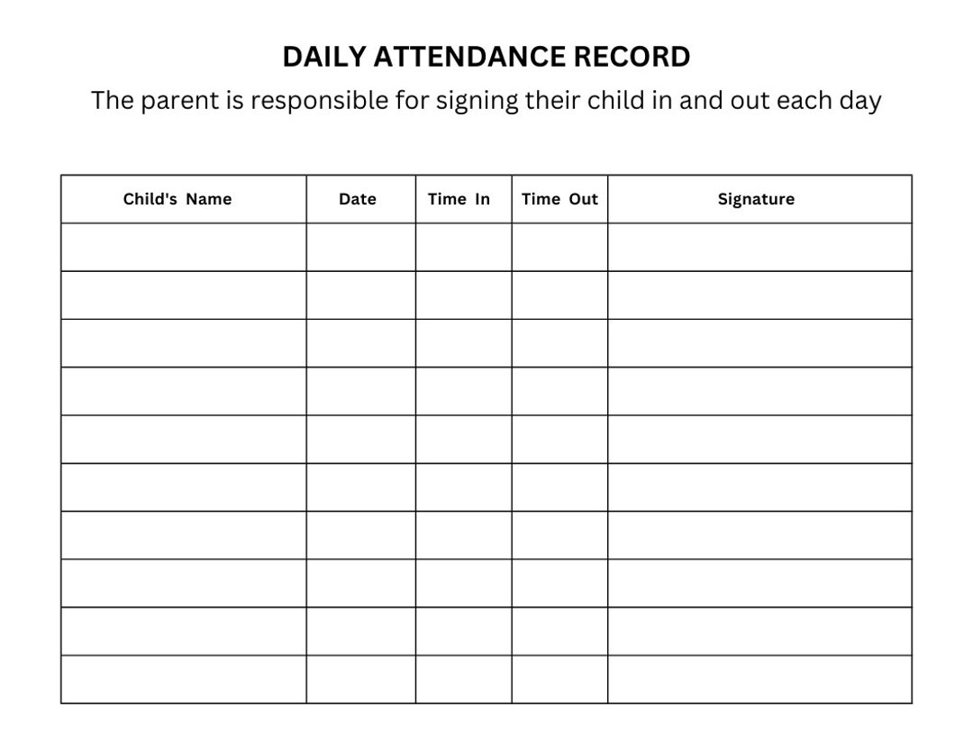 Daily Attendance Record-daycare - Etsy