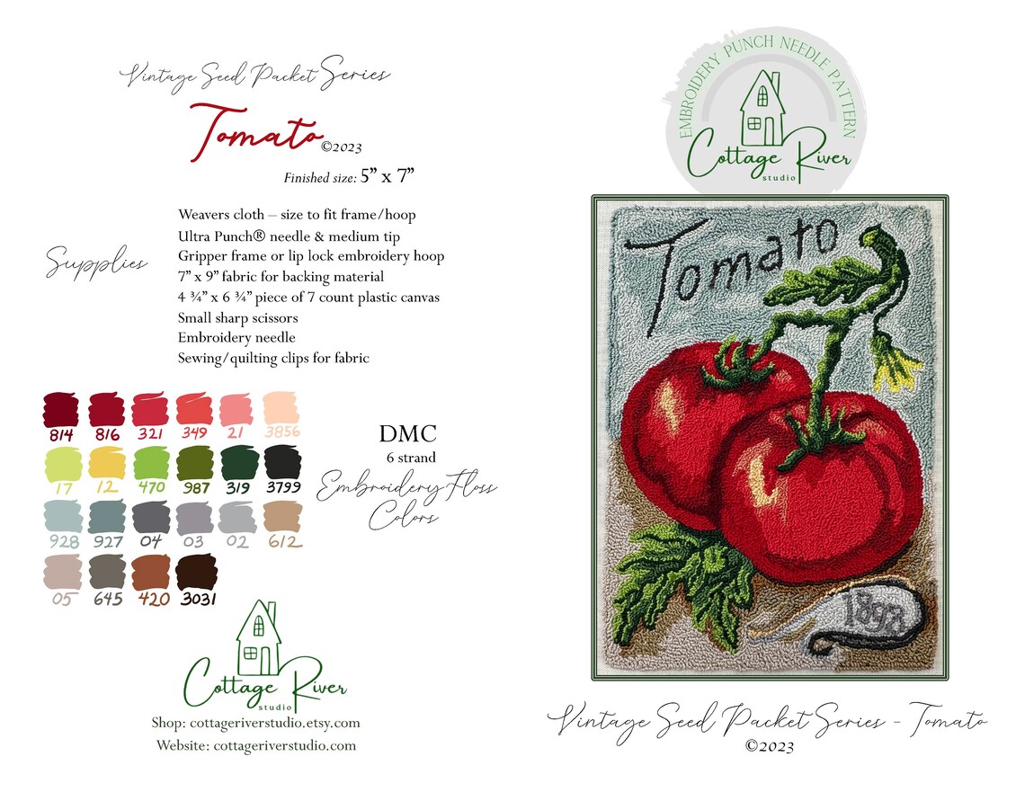 Punch Needle Vintage Seed Packet Tomato, Embroidery Floss Punch Needle ...